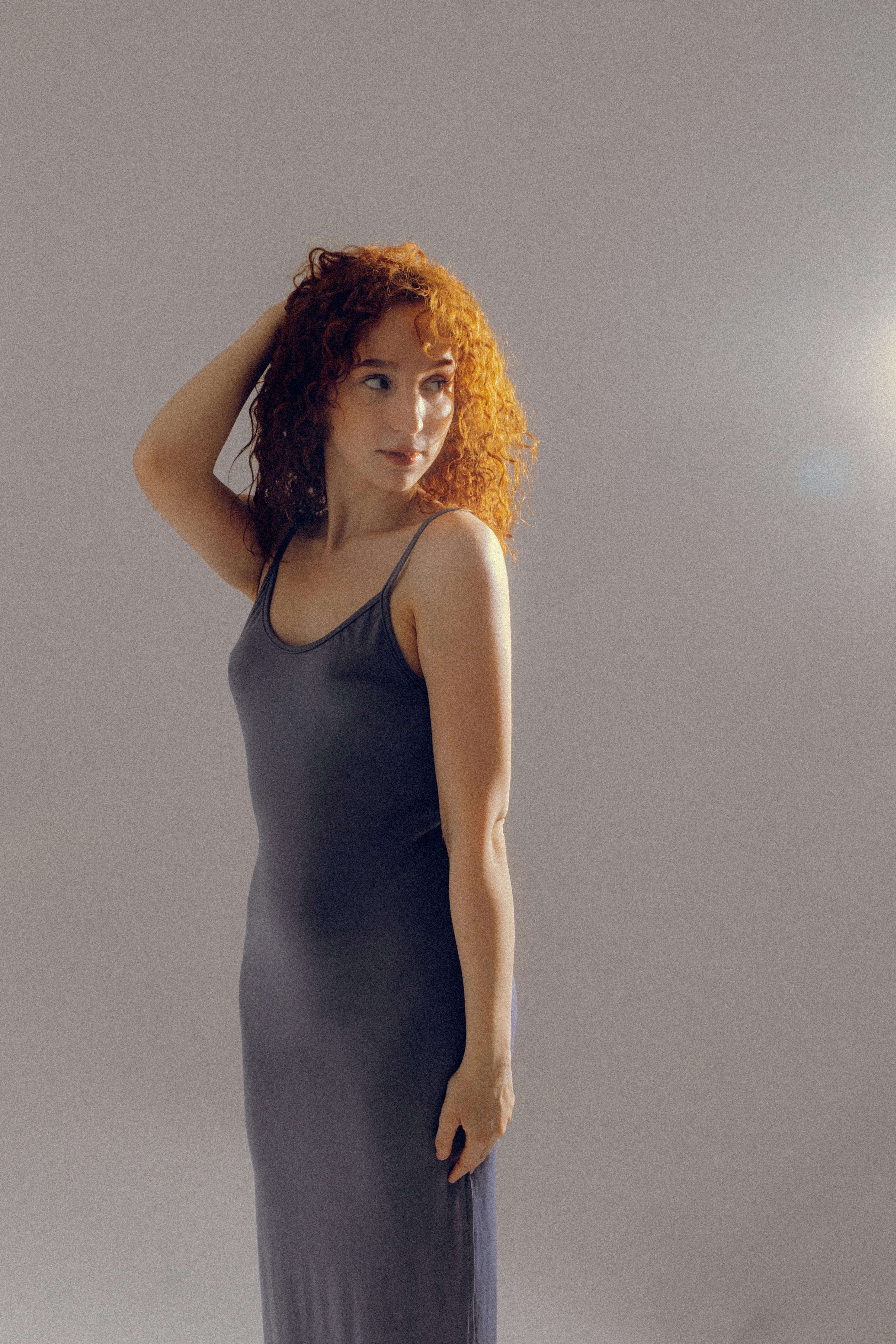 Curled Copper Hair in Soft Studio Light