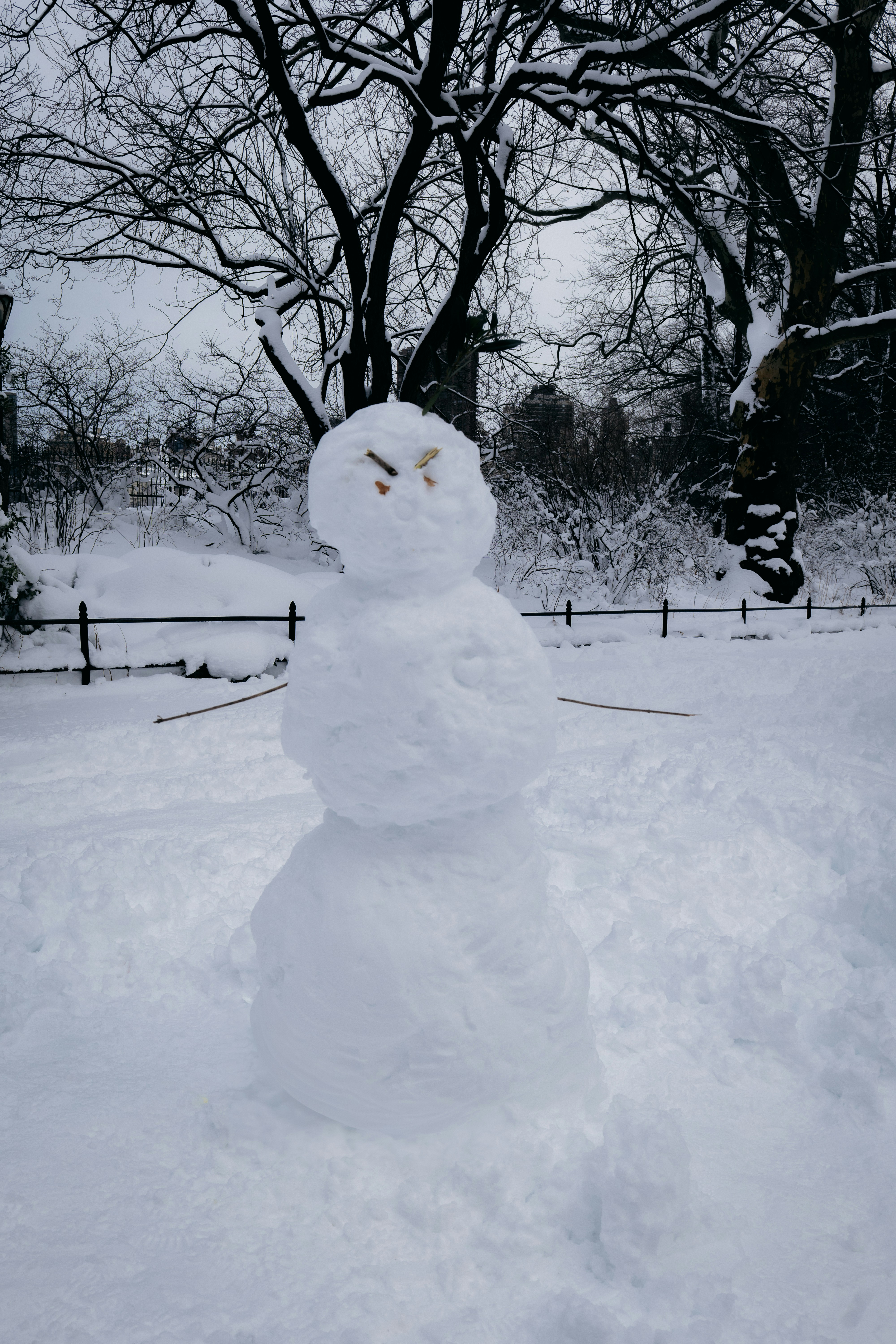 Snowman in a Quiet Winter Clearing