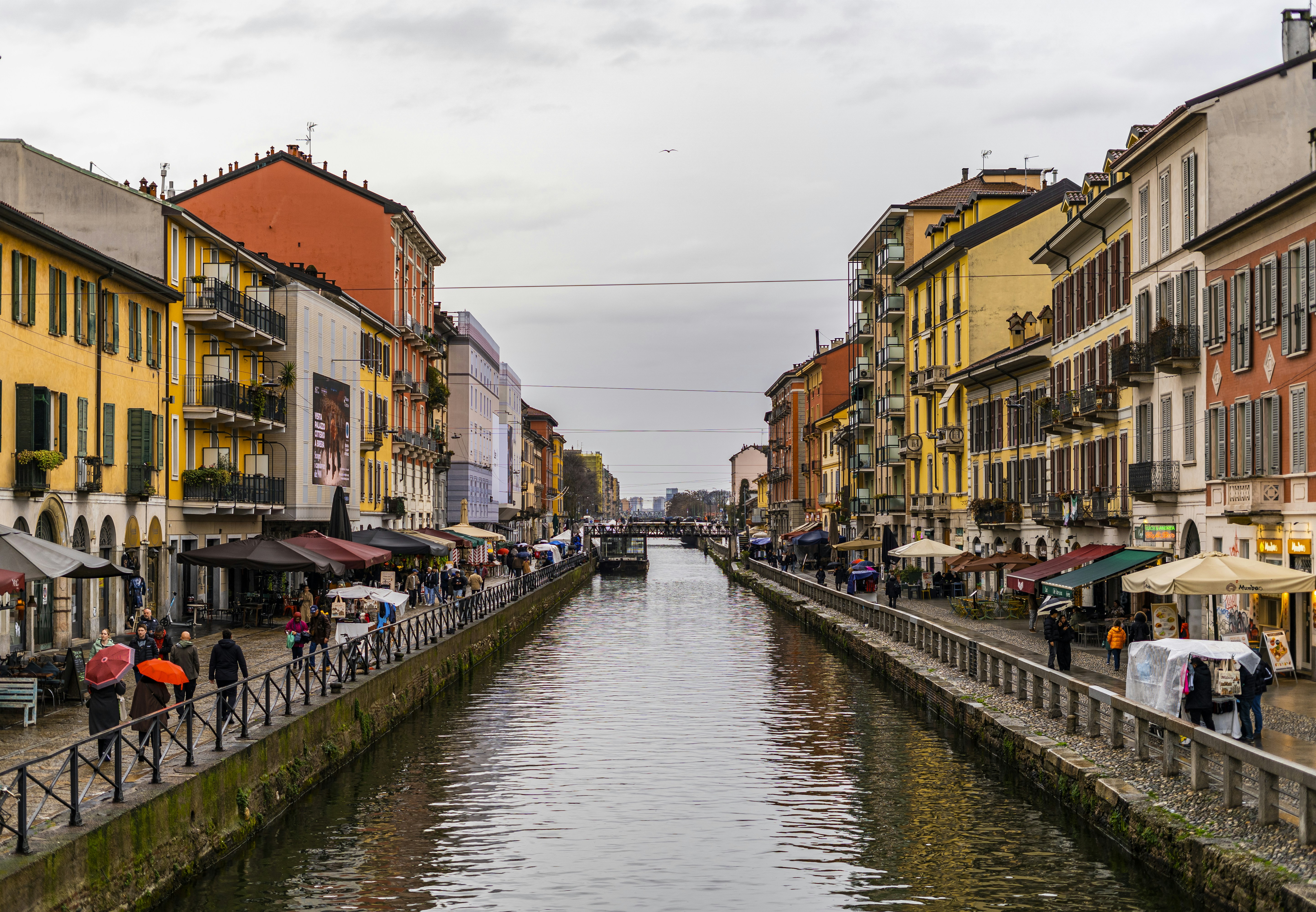 Colorful European Canal Promenade at Dusk