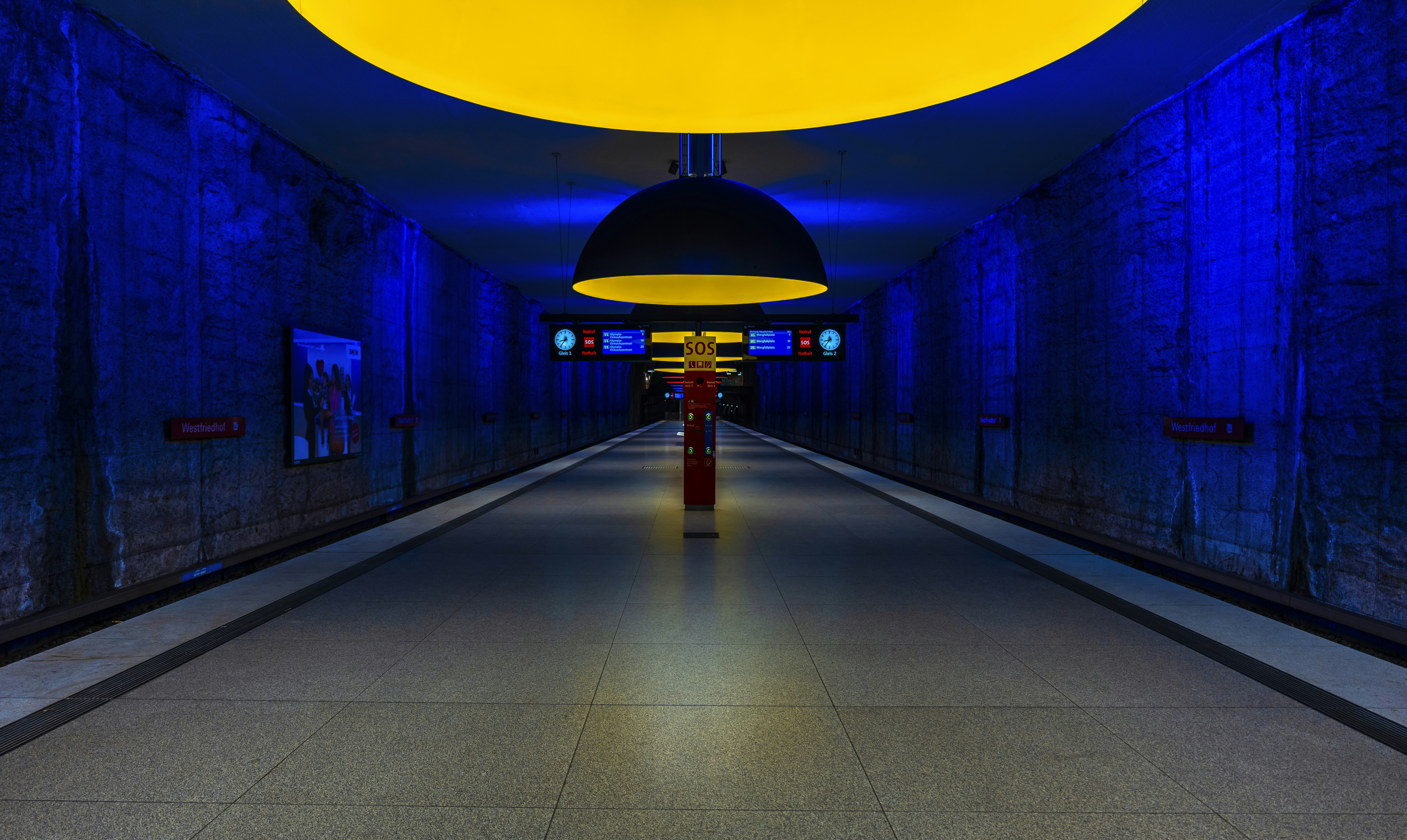 Blue Subway Silence: Neon Corridor to the Yellow Center