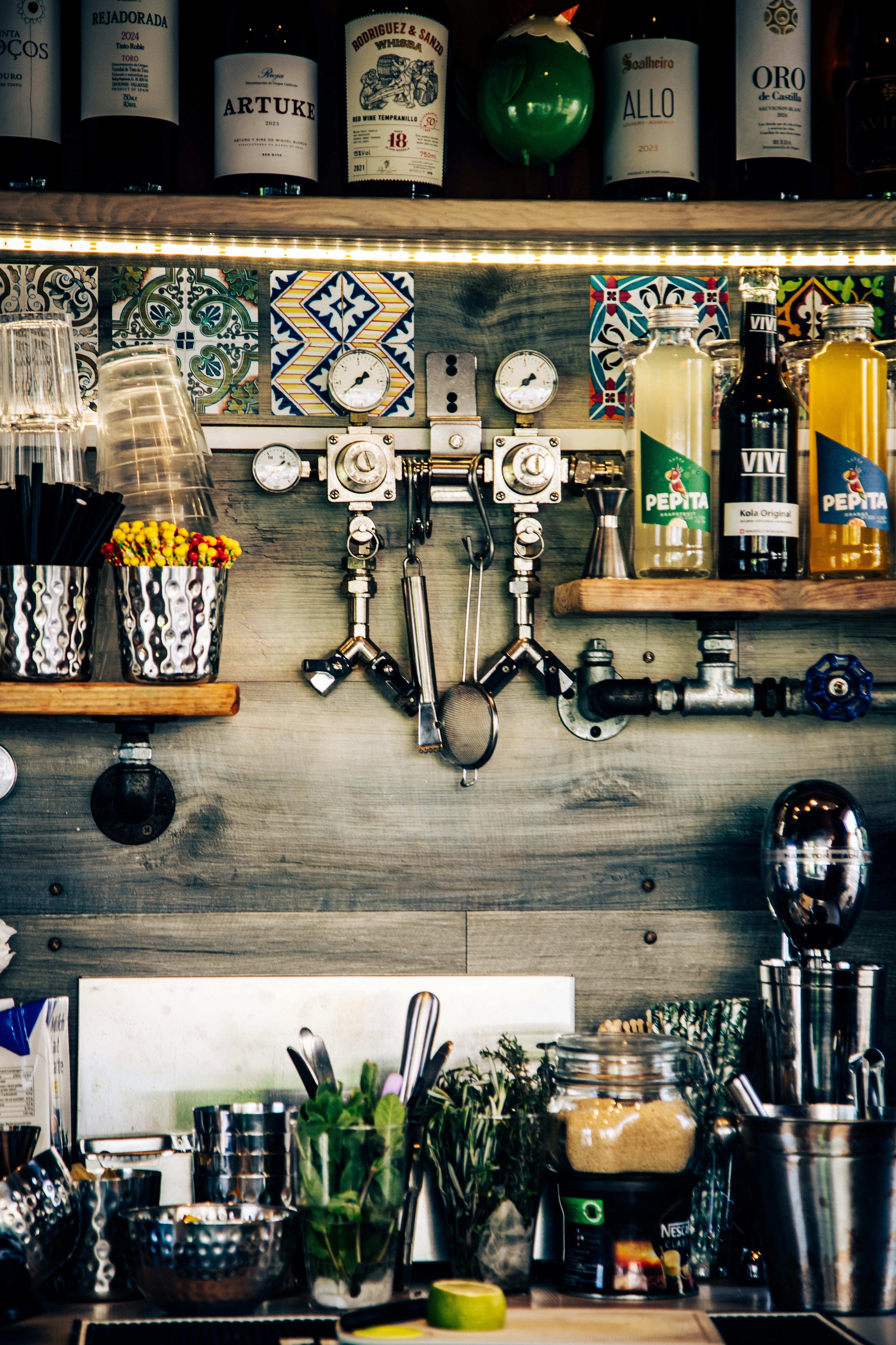 Crafted Spirits and Counters: A Bar Scene in Focus