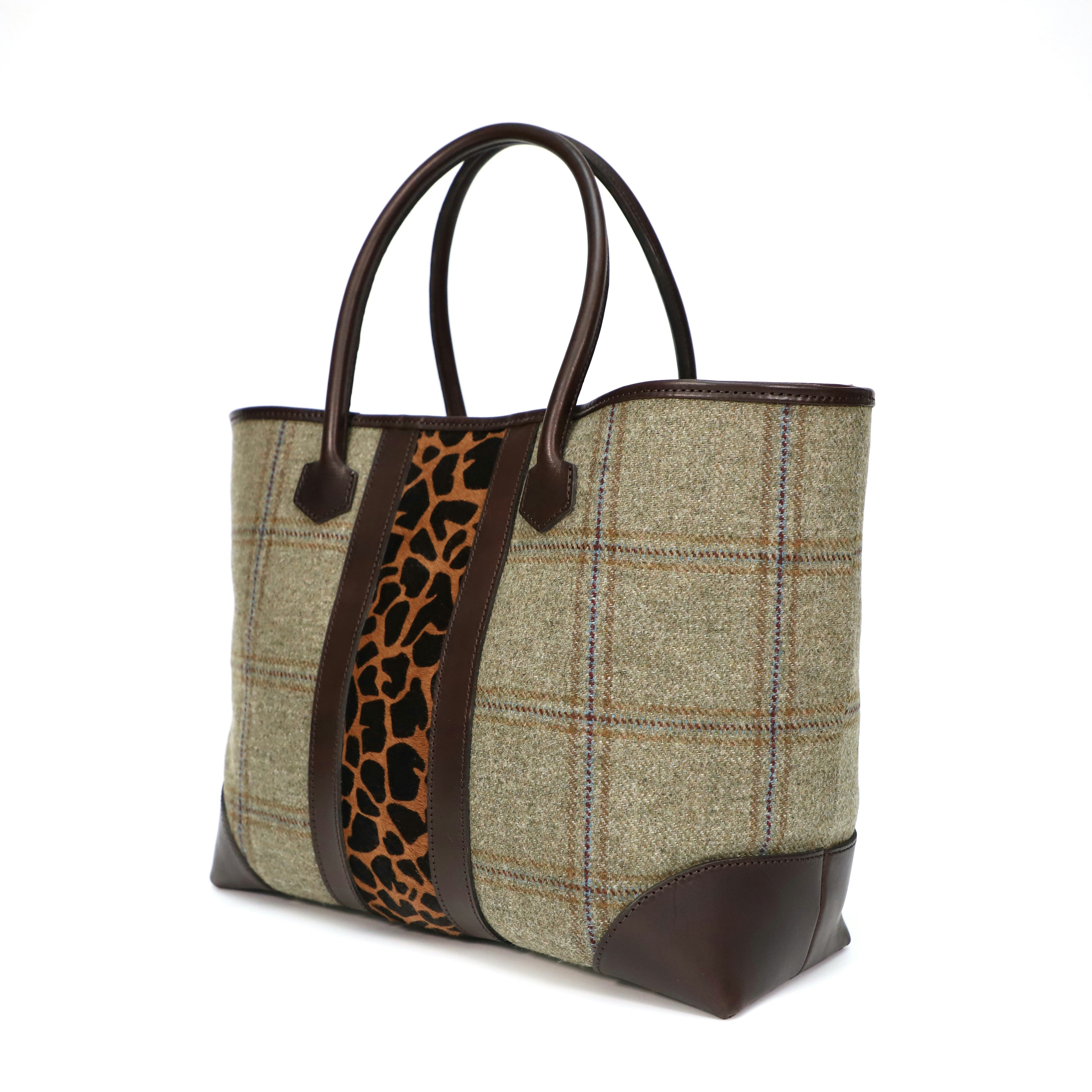 Athleisure Luxe: A Plaid-Tone Tote with Leopard-Stripe Accent
