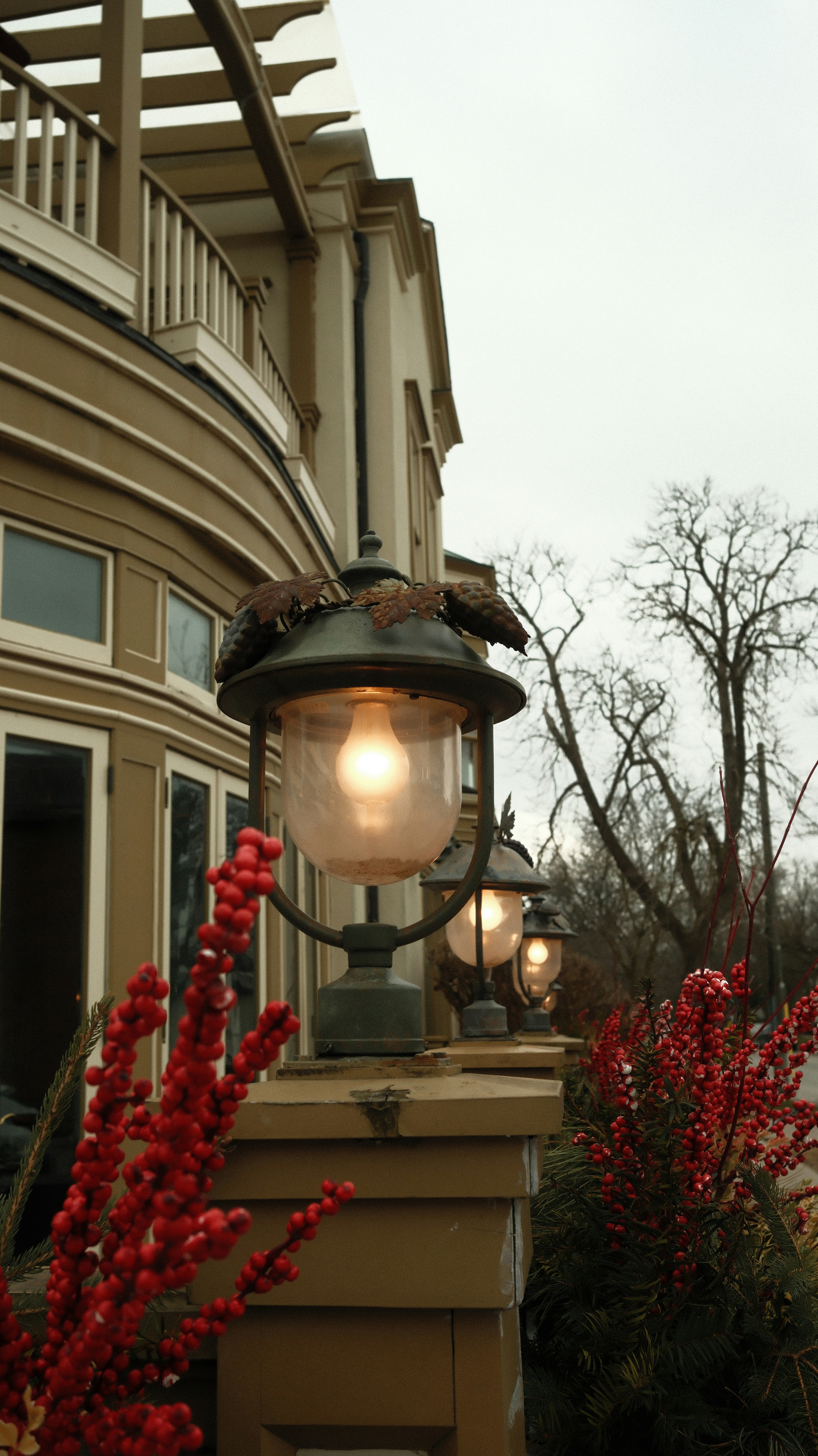 Lamppost Lineage: A Row of Lanterns Along a Courtyard