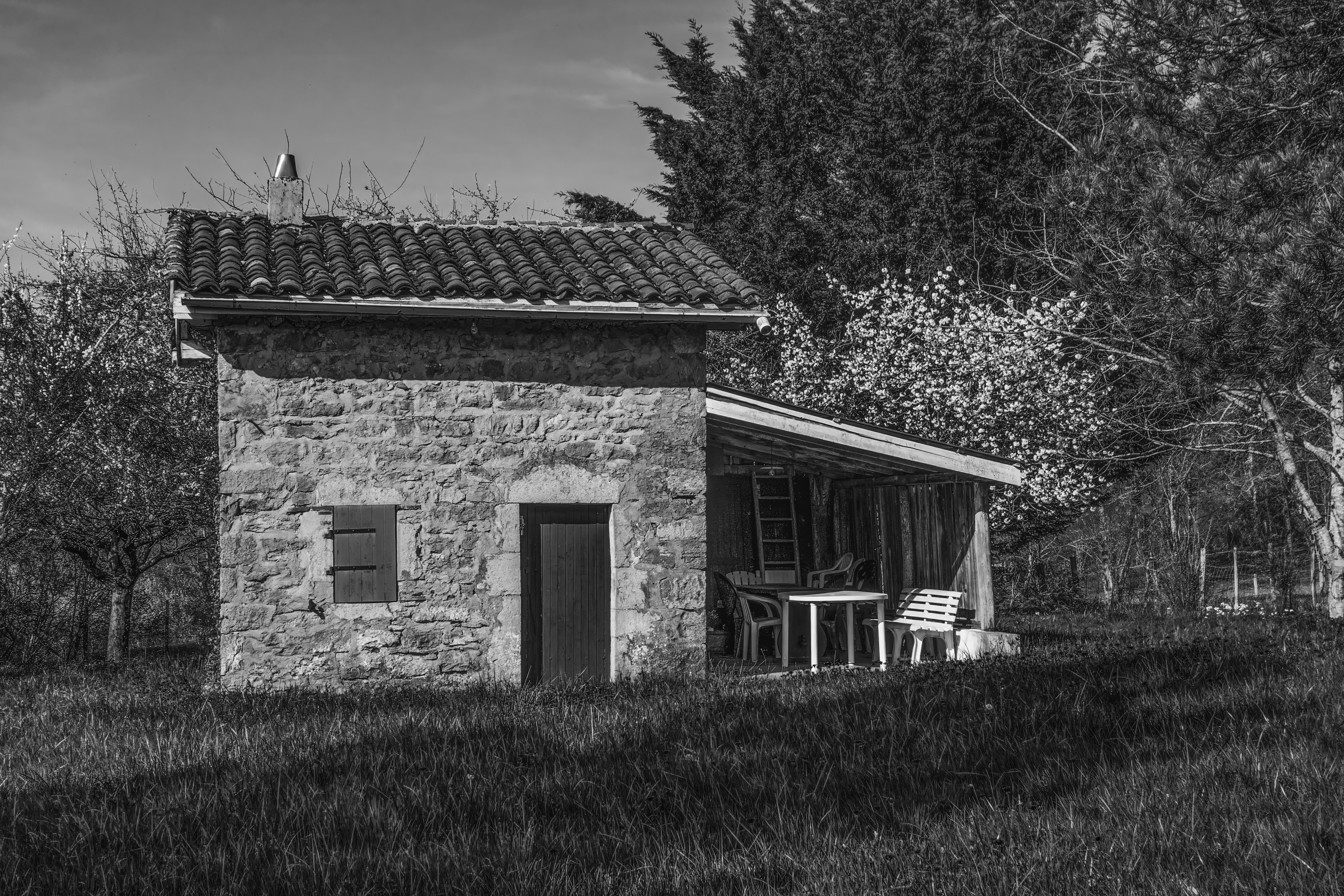 Stone Hut in a Quiet Orchard