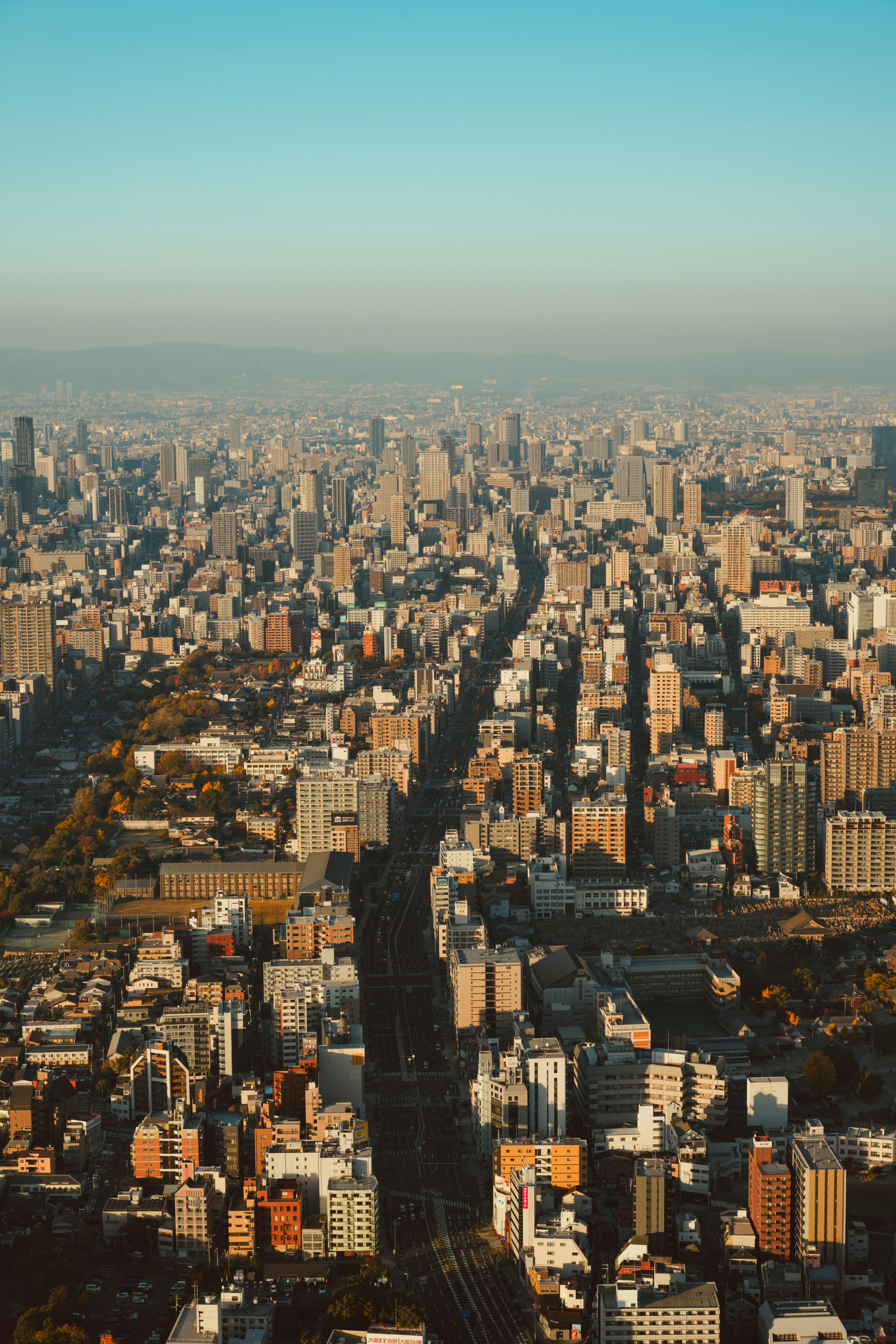 A City Spine: Aerial Dawn over a Densely Woven Metropolis