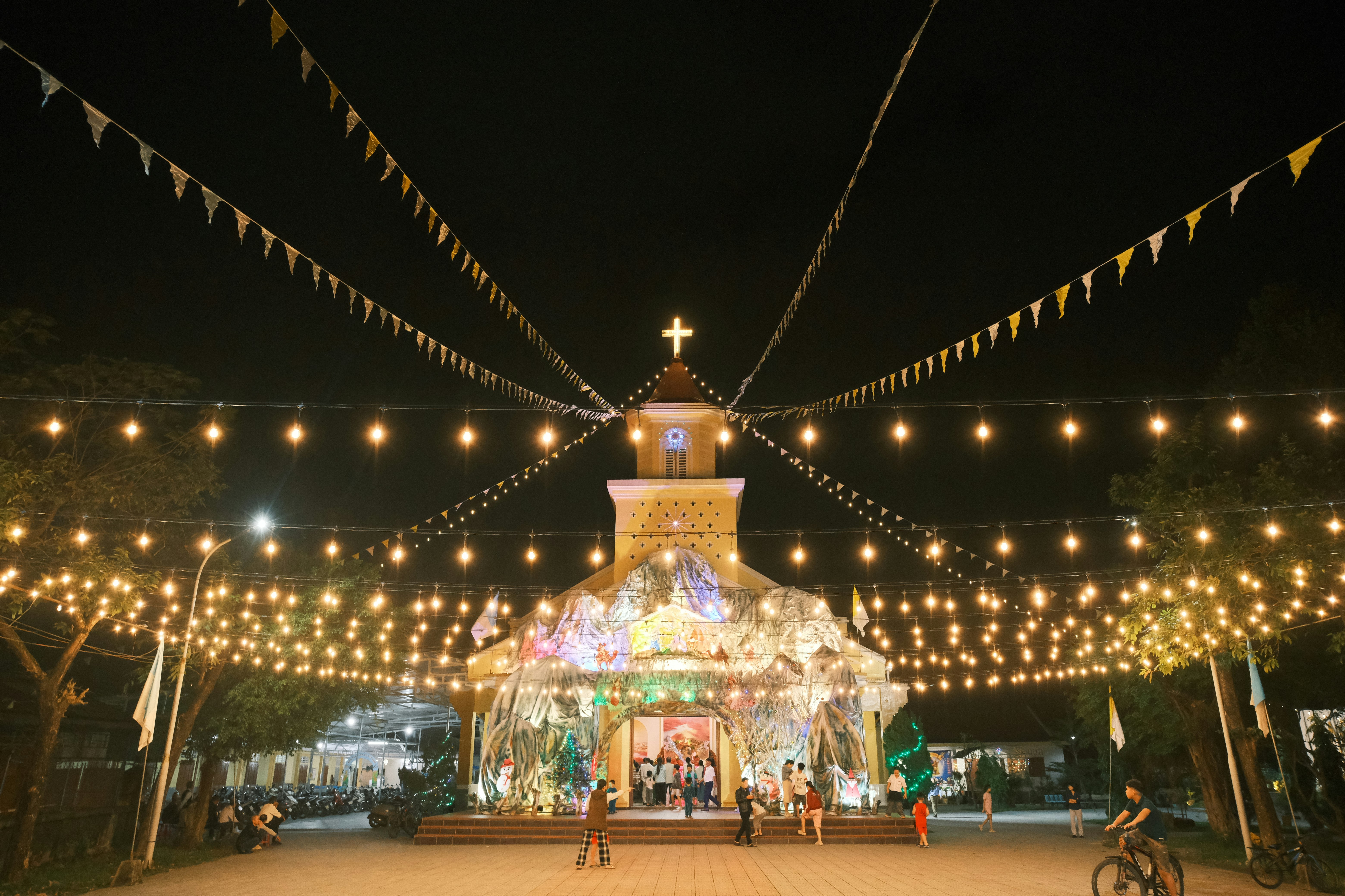 Night Lanterns Over a Festive Chapel