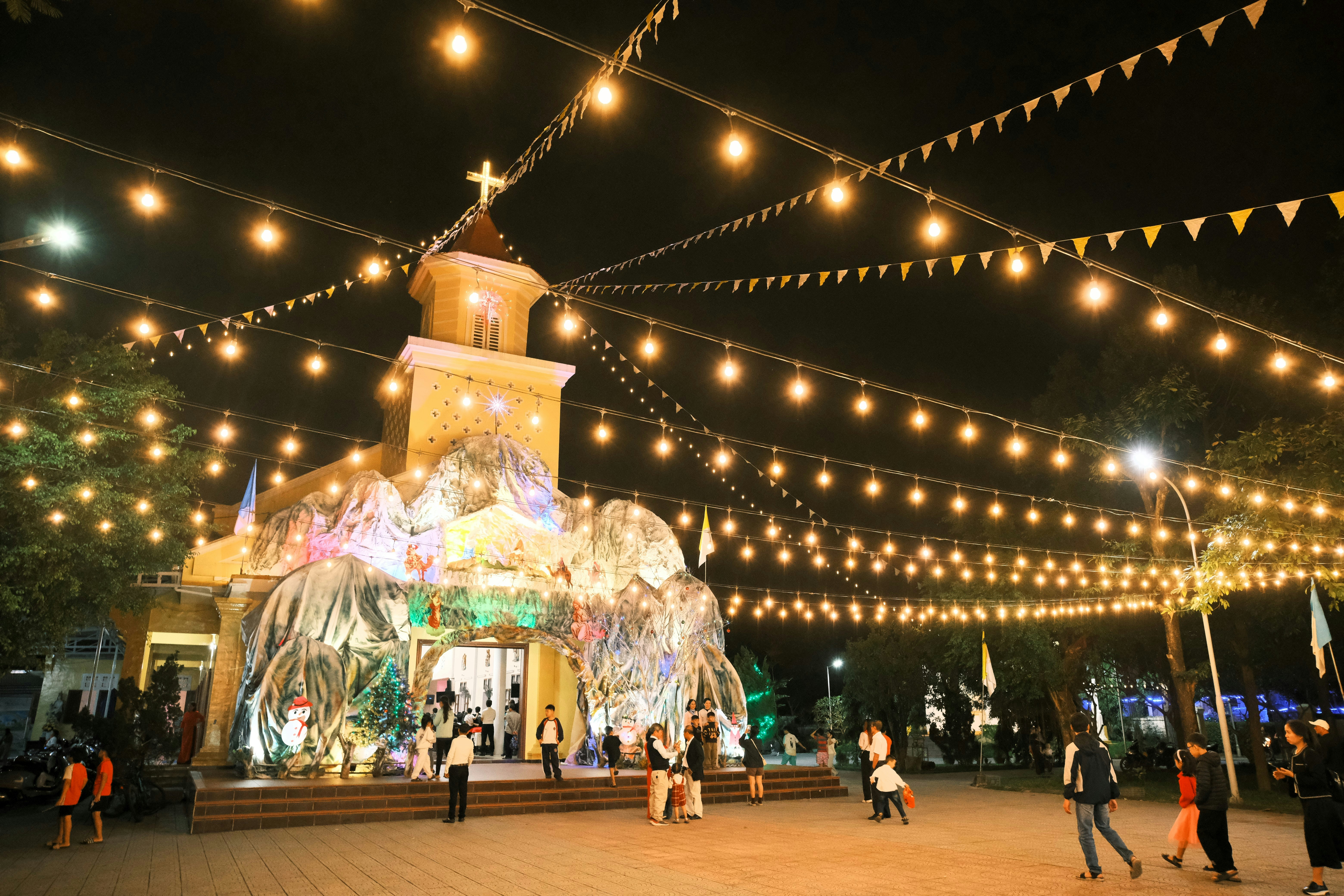 Lit Stage of Lanterns: Night at the Festive Plaza