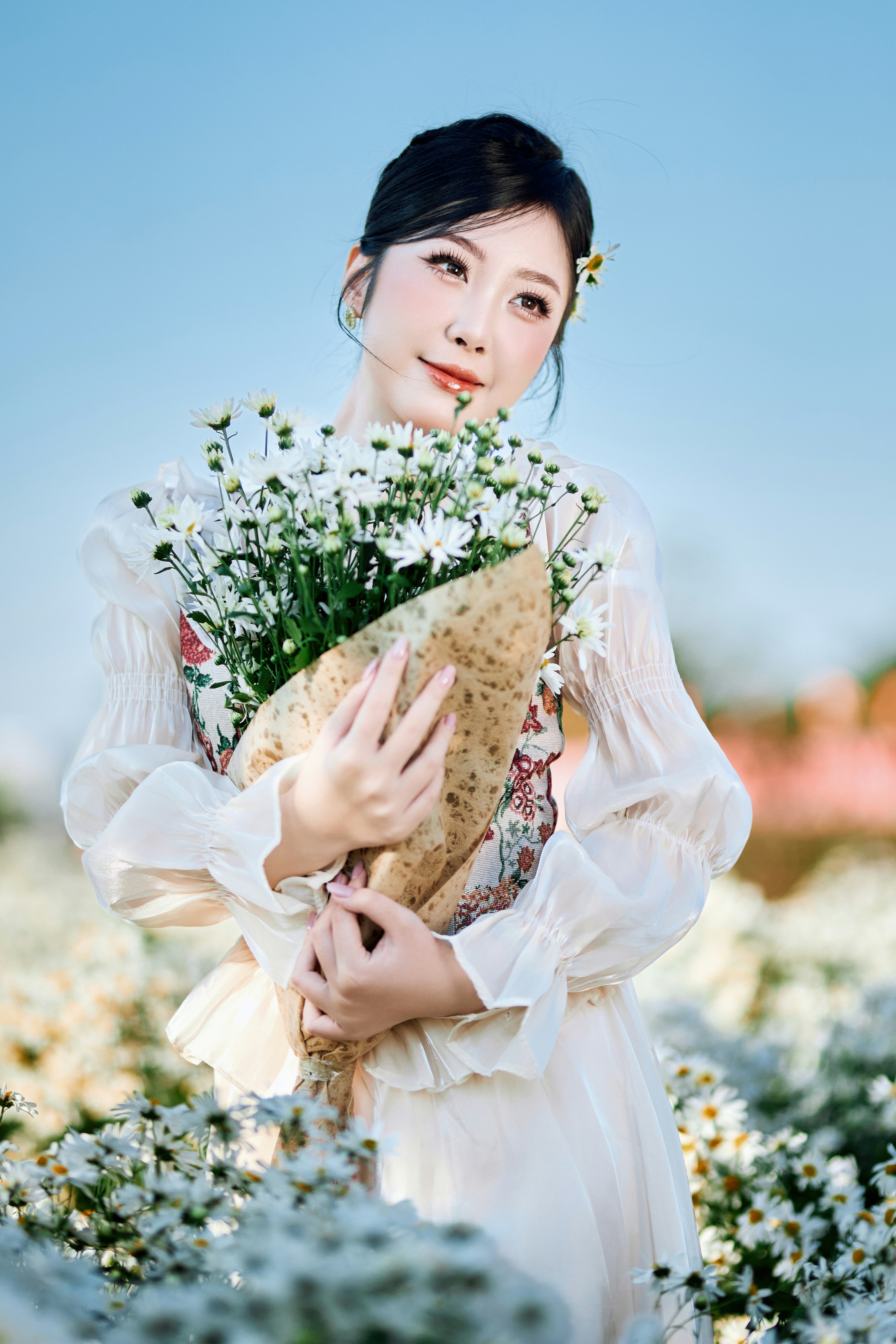 Bouquet of daisies and soft light