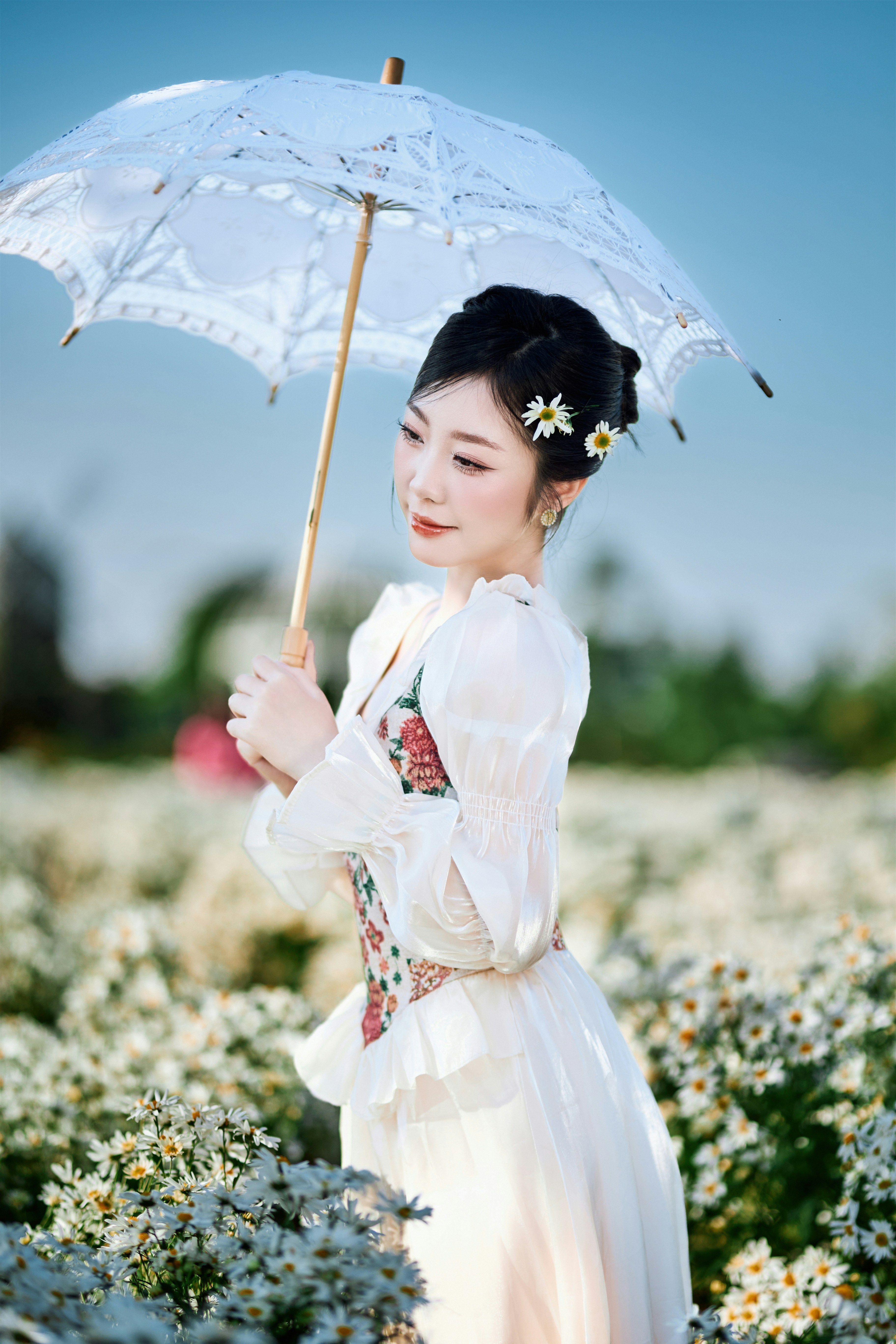 Daisy Crown and Lace Under a Summer Sky