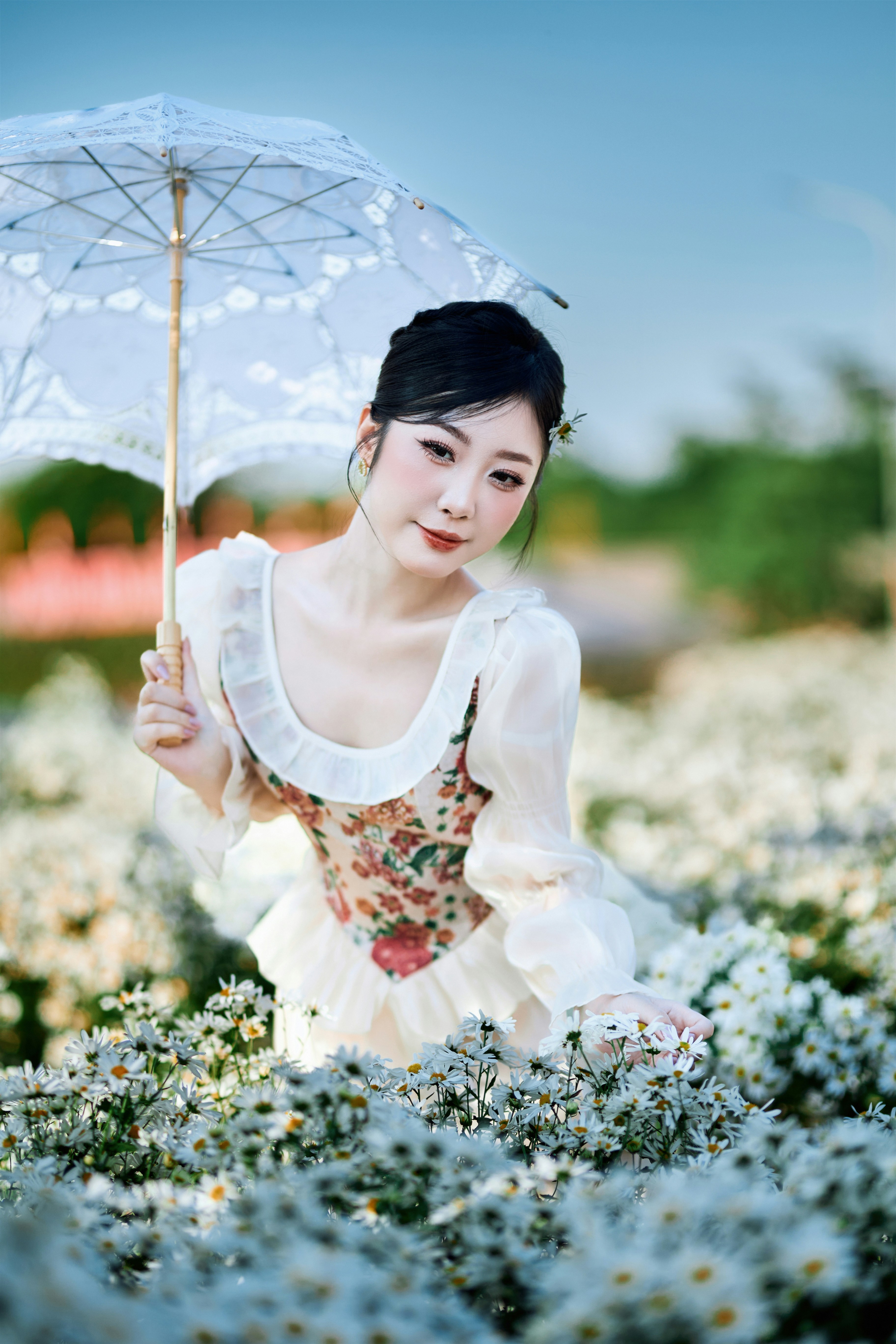 Floral Waltz under Lace Umbrella