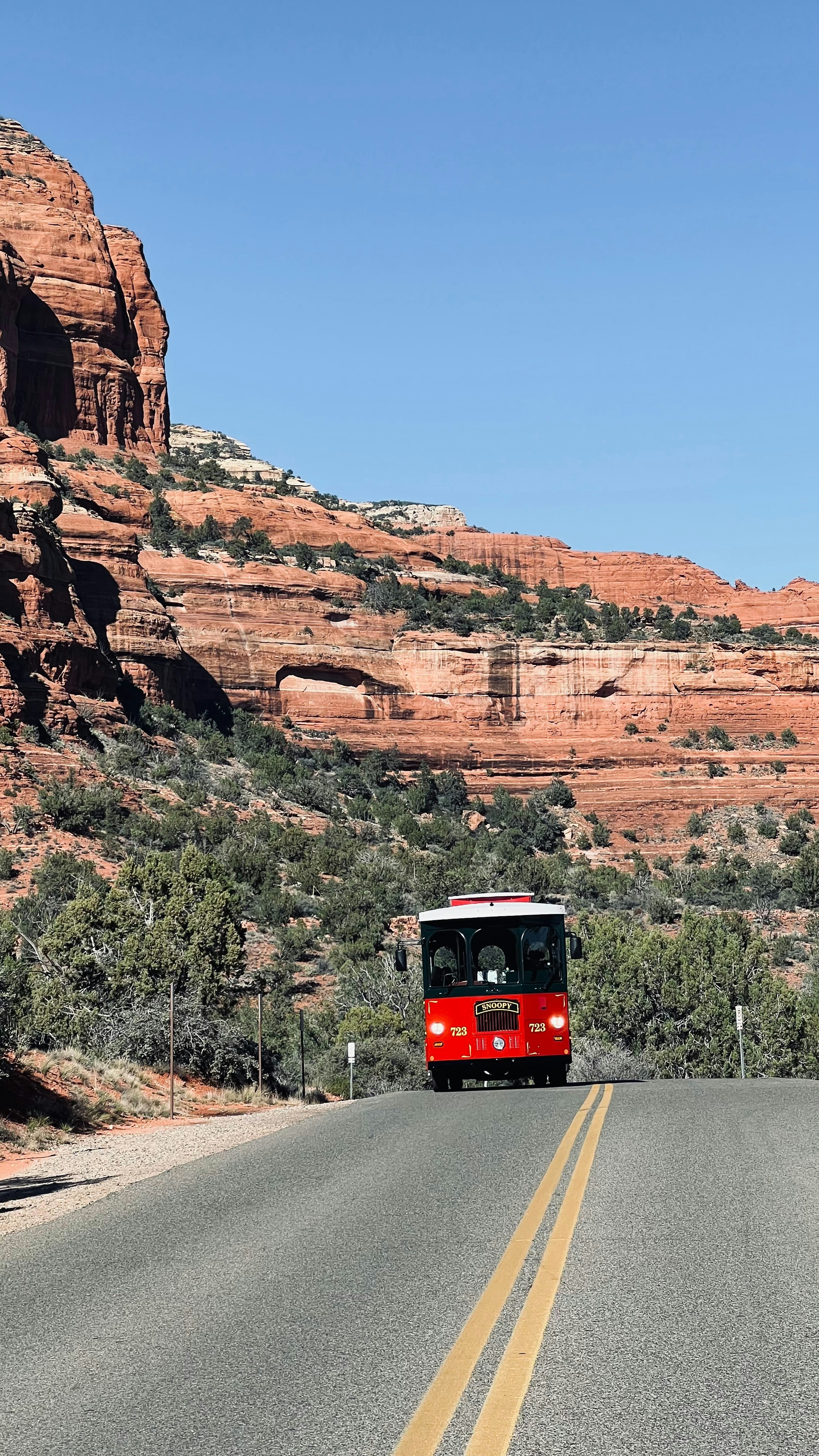 Crimson Canyon Coach on a Winding Desert Road