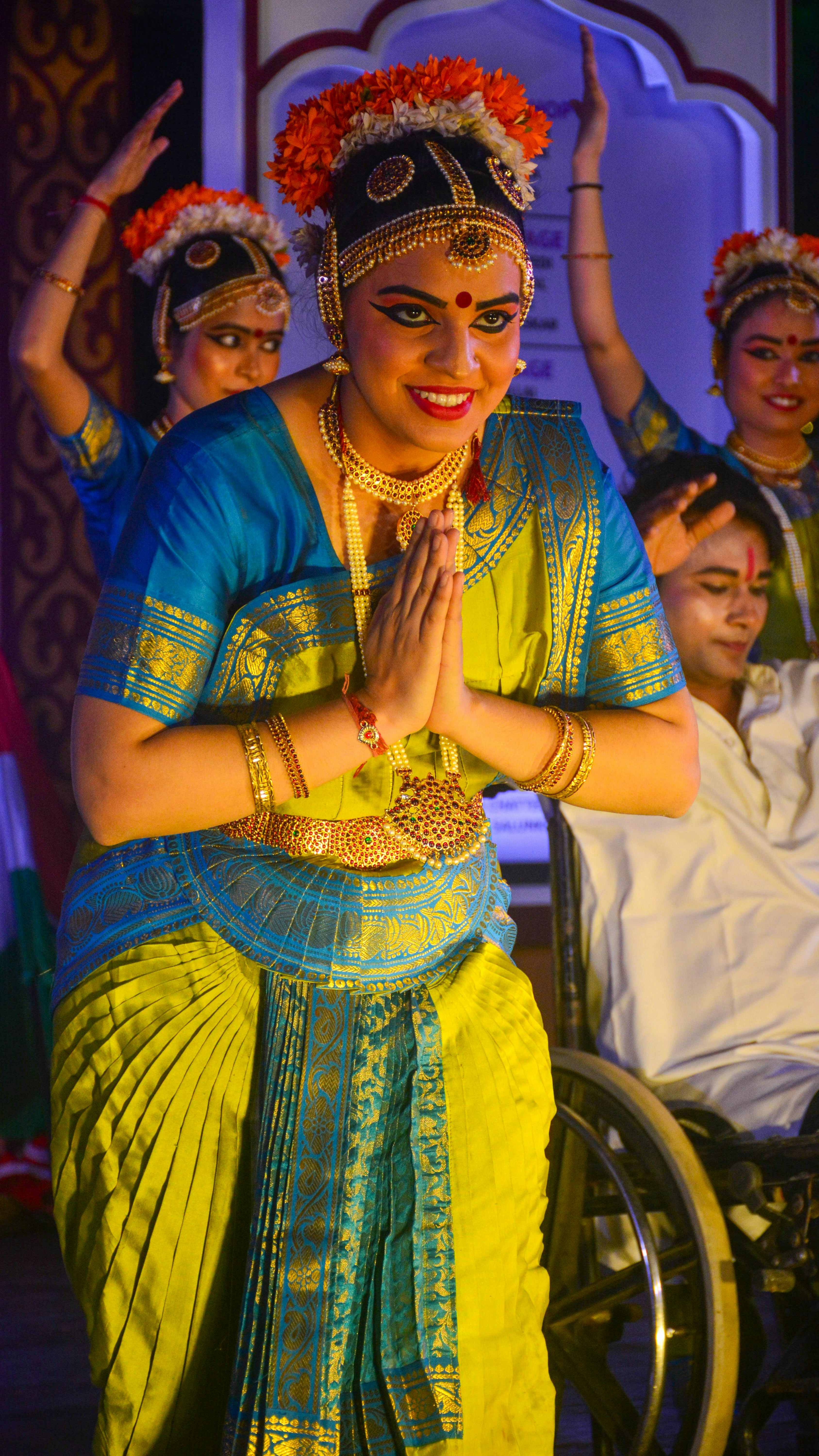 Graceful Bharatnatyam Pose in Vibrant Festival Dress