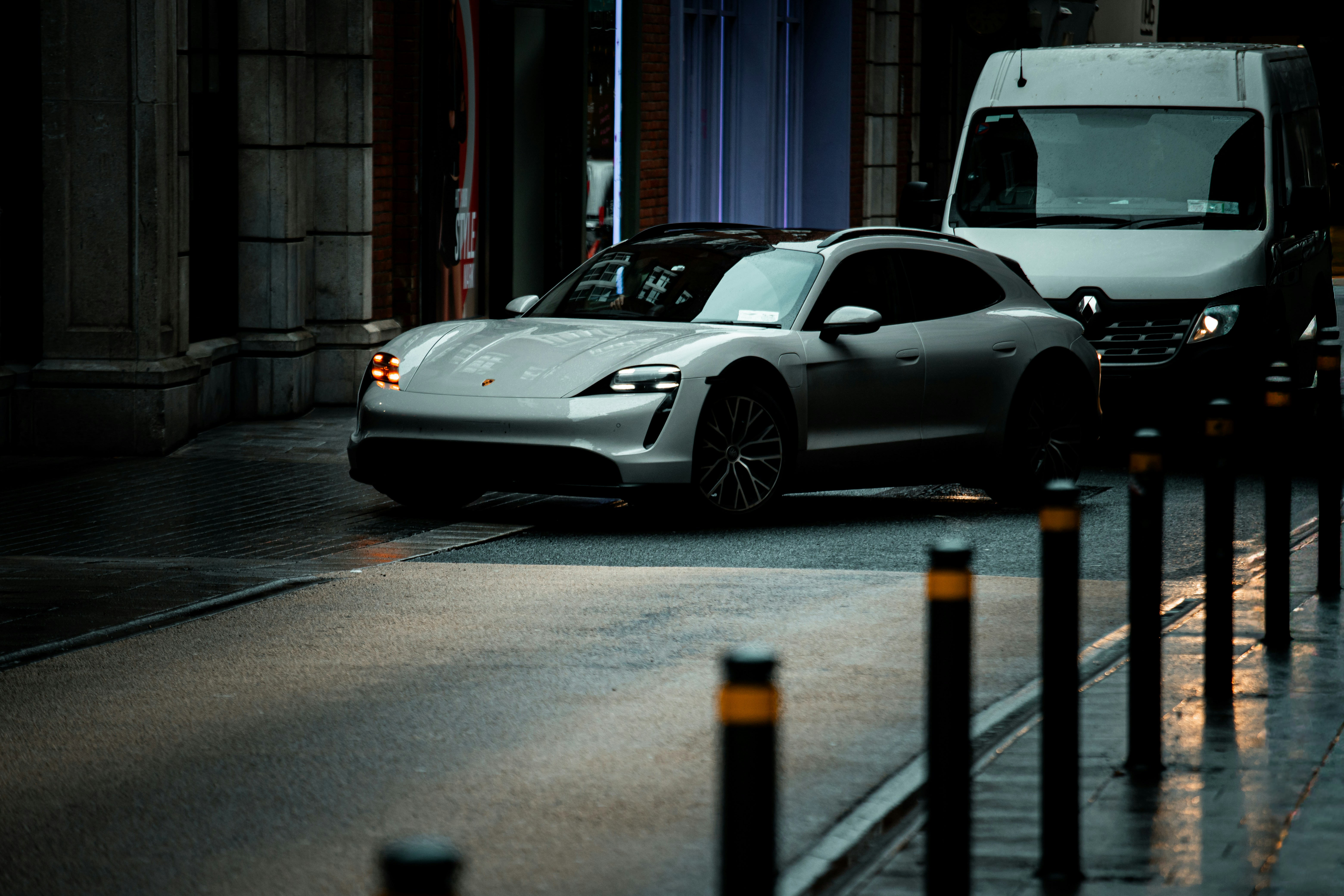 Midnight Street Run: A White Exotic Paired with a Quiet Van