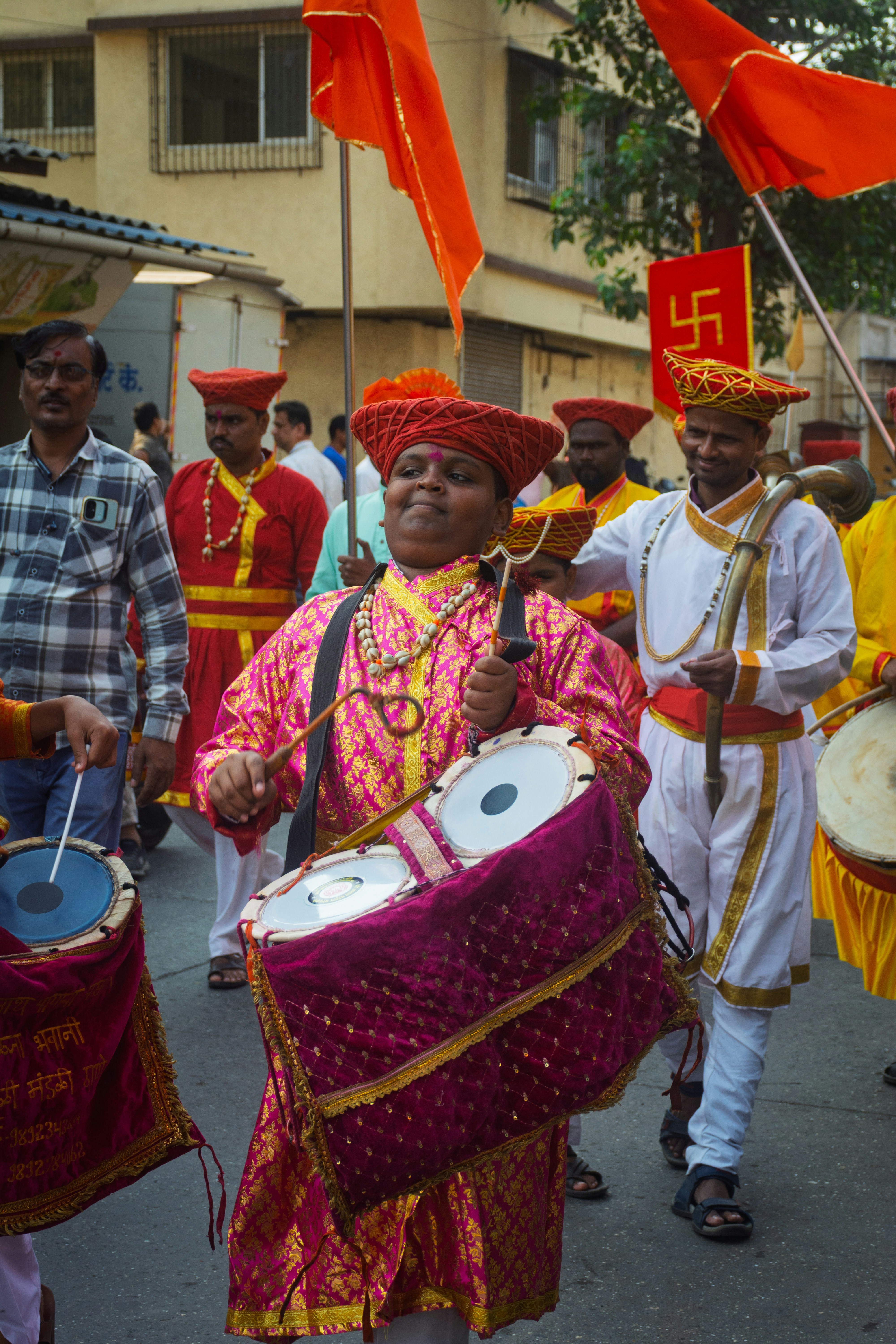 Drumbeat in Orange: A Maharashtrian Street Parade of Color and Rhythm