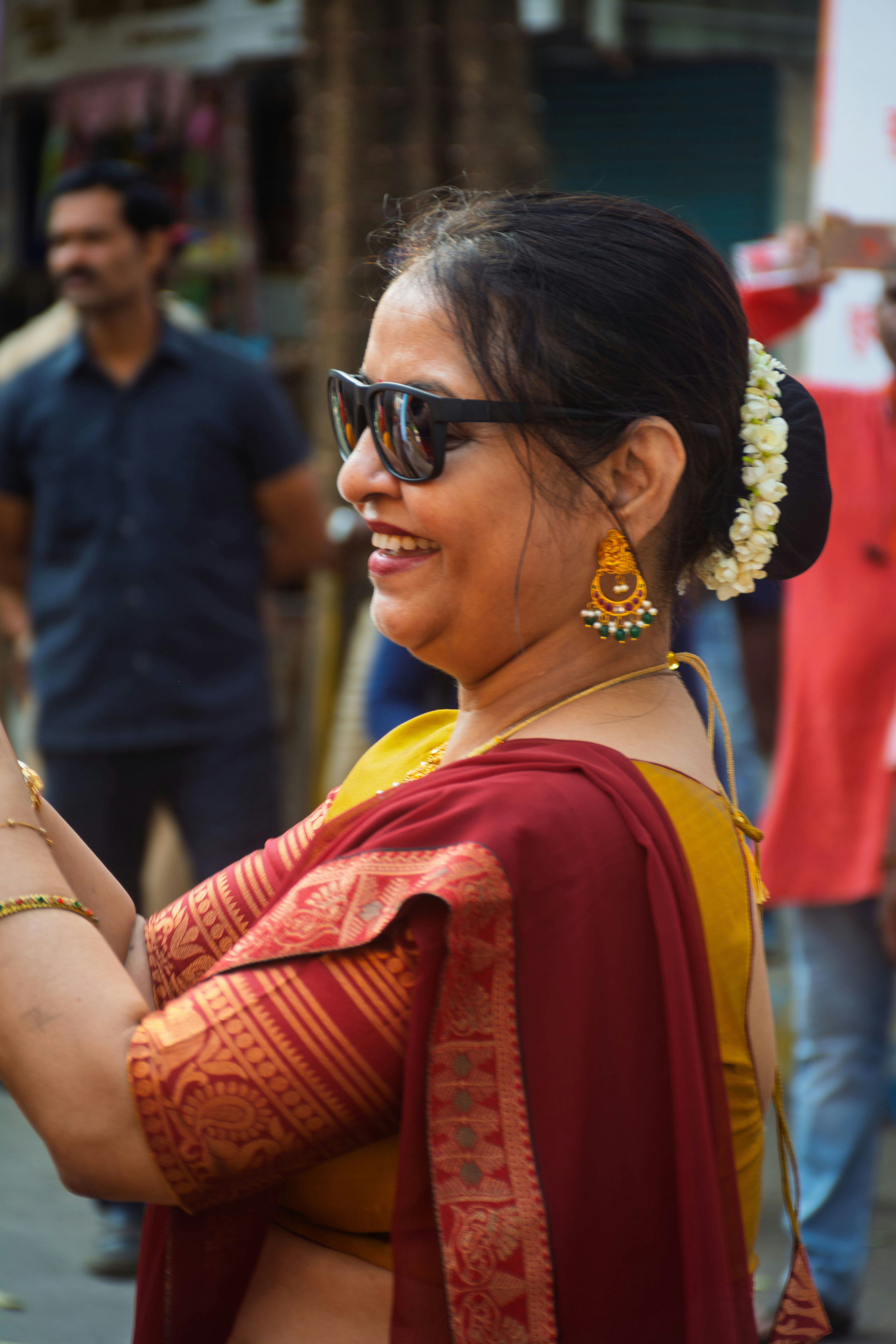 Joyful Teak-Color: A Dazzling Moment in a Street Celebration