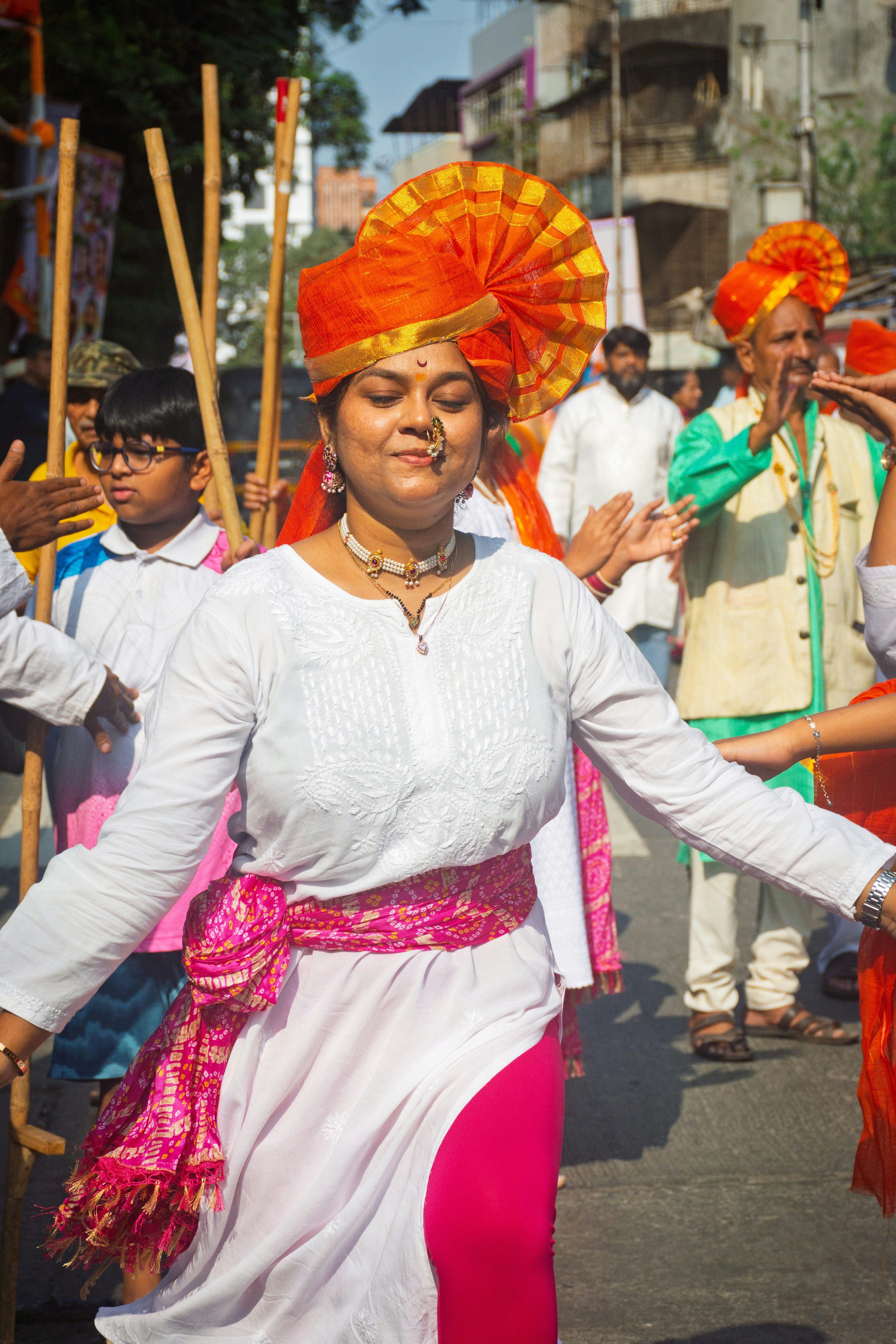 Rhythms in Orange: A Festive Dance Through the Street