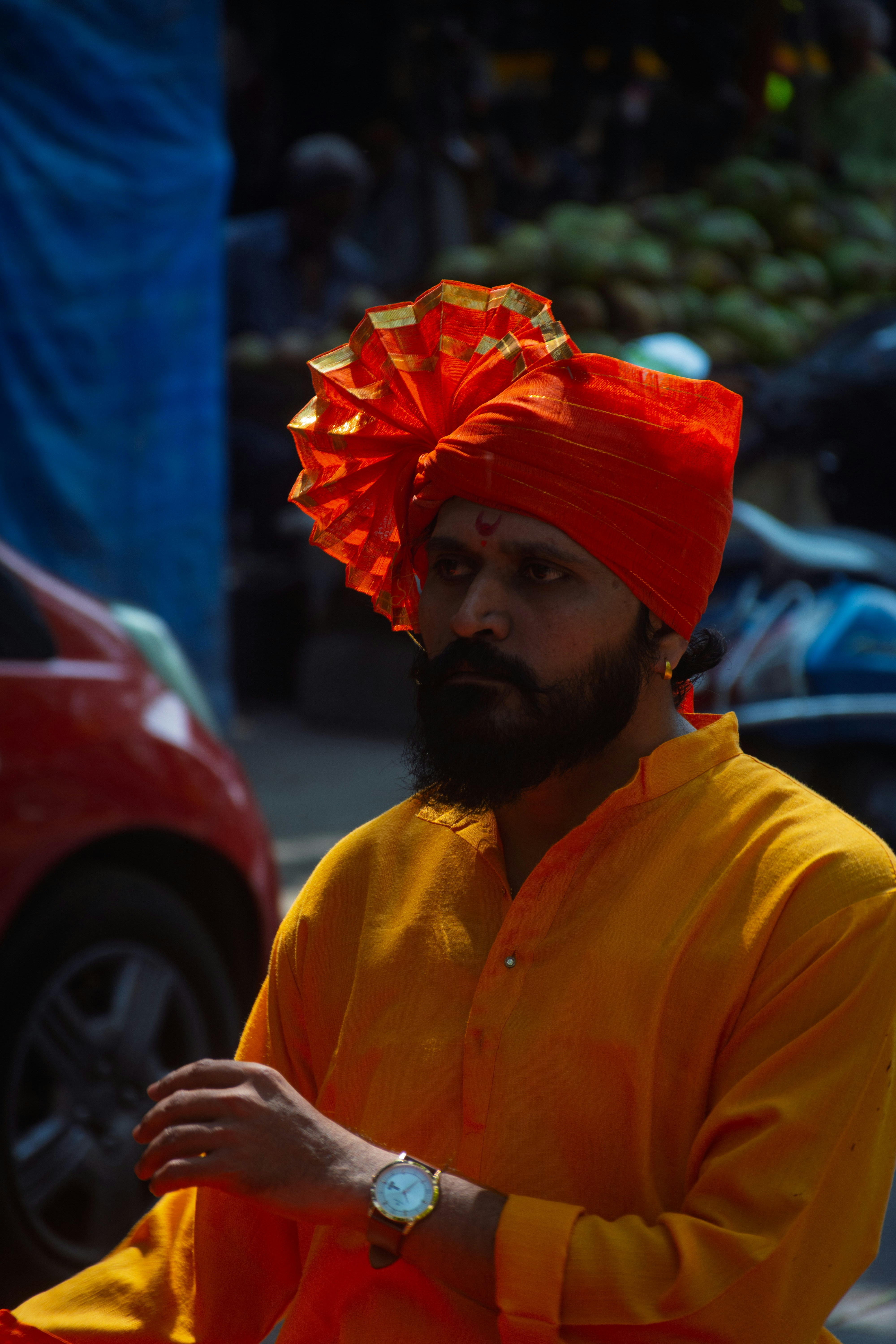 Portrait of a Turbaned Gentleman in Sunlit Orange
