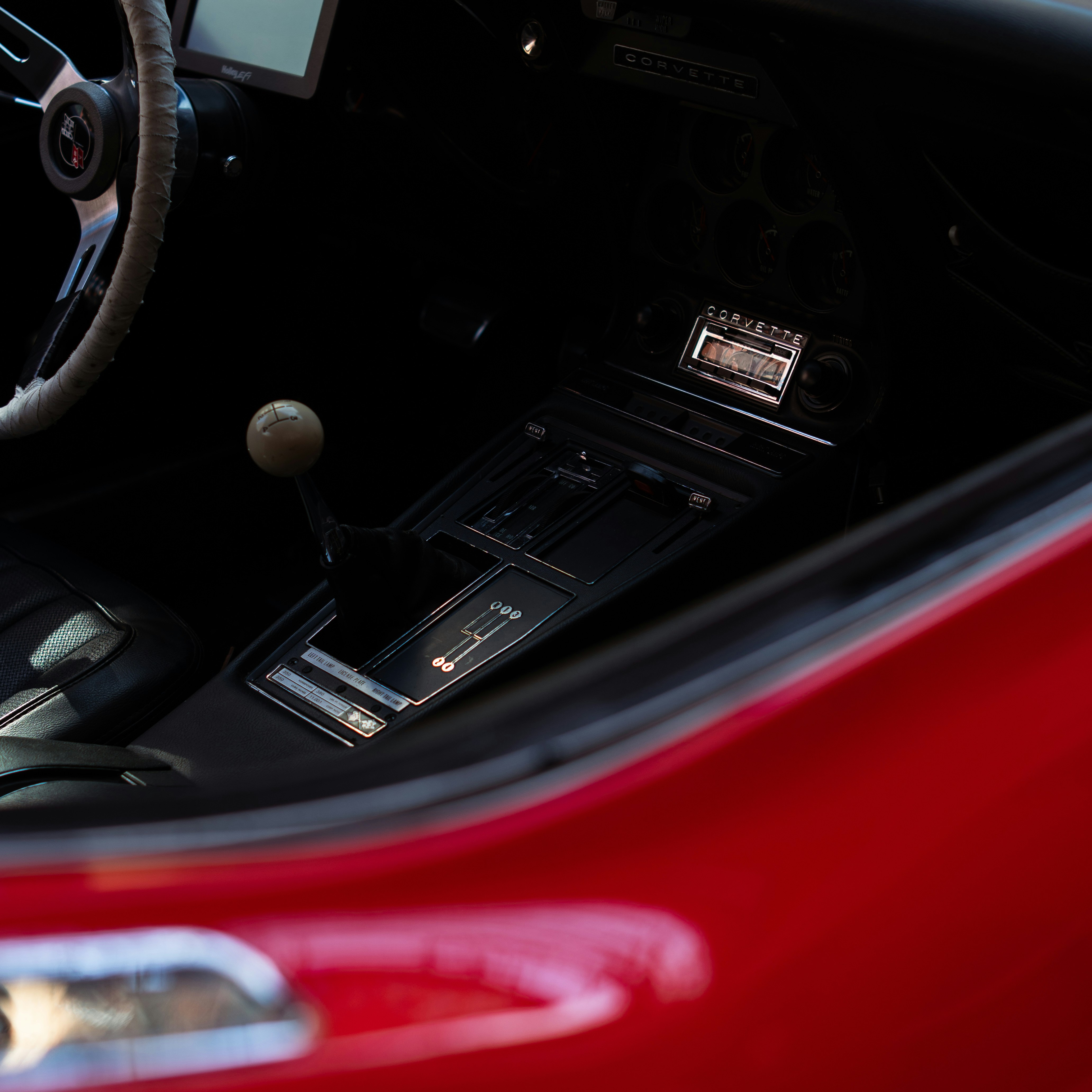 Red Classic: Closer Look at the Car Console and Gearshift