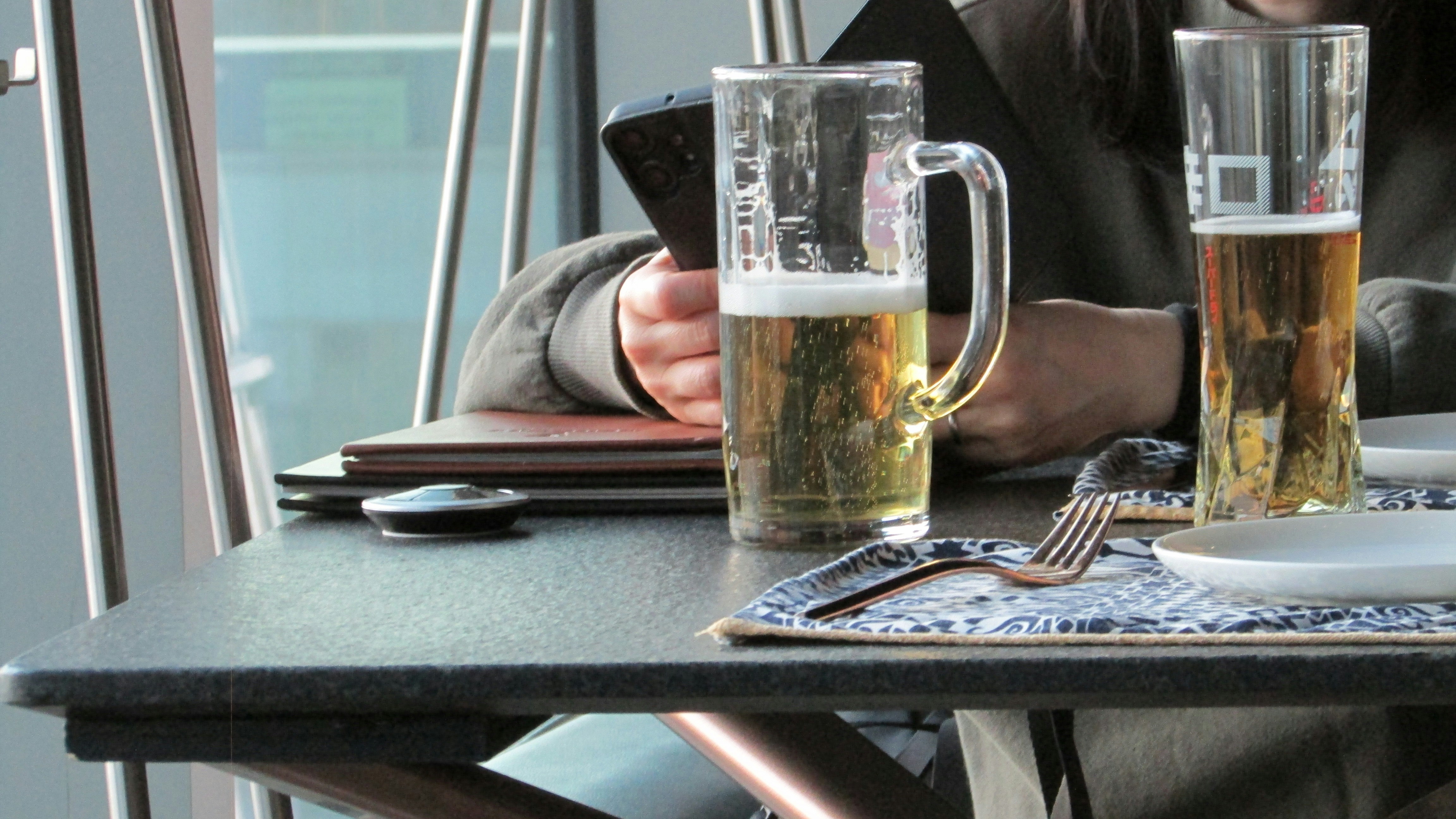 Cafe Foreground: Beer and Tablet at Sunset-Soft Light Table