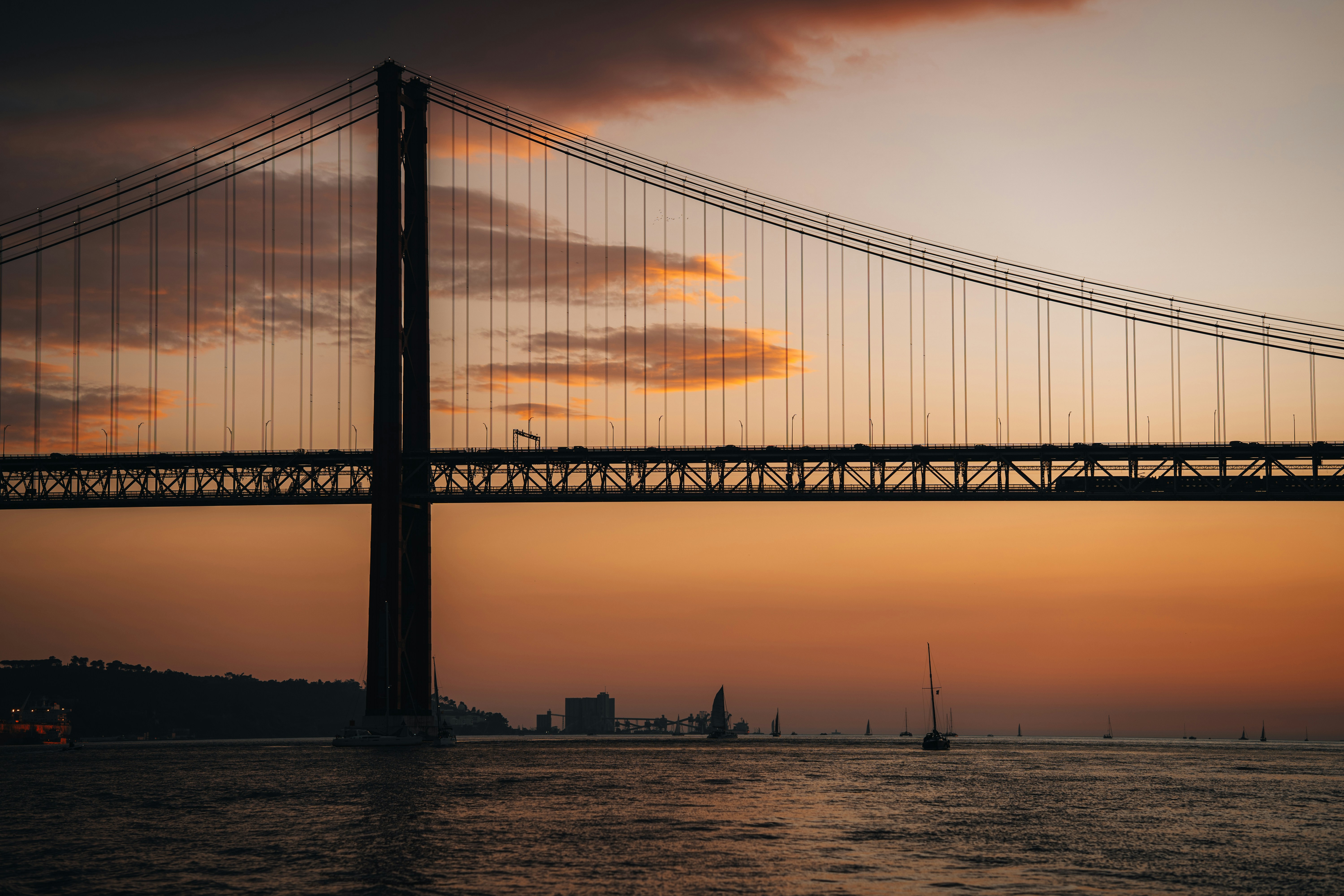 Golden Hour Span: A Quiet Harbor Beneath the Suspension