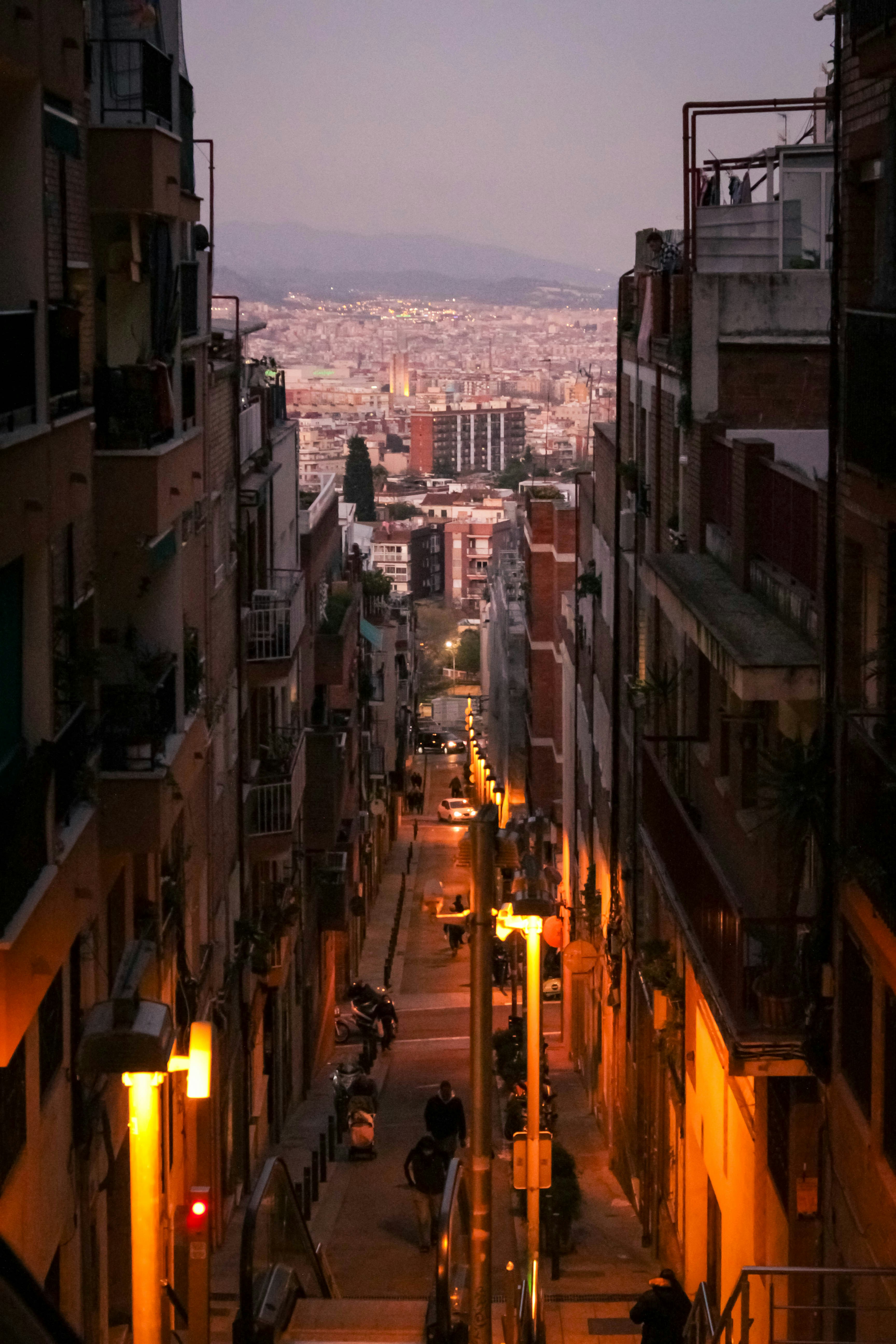 Urban Skyline Aisle: Evening in the Street Between Towers