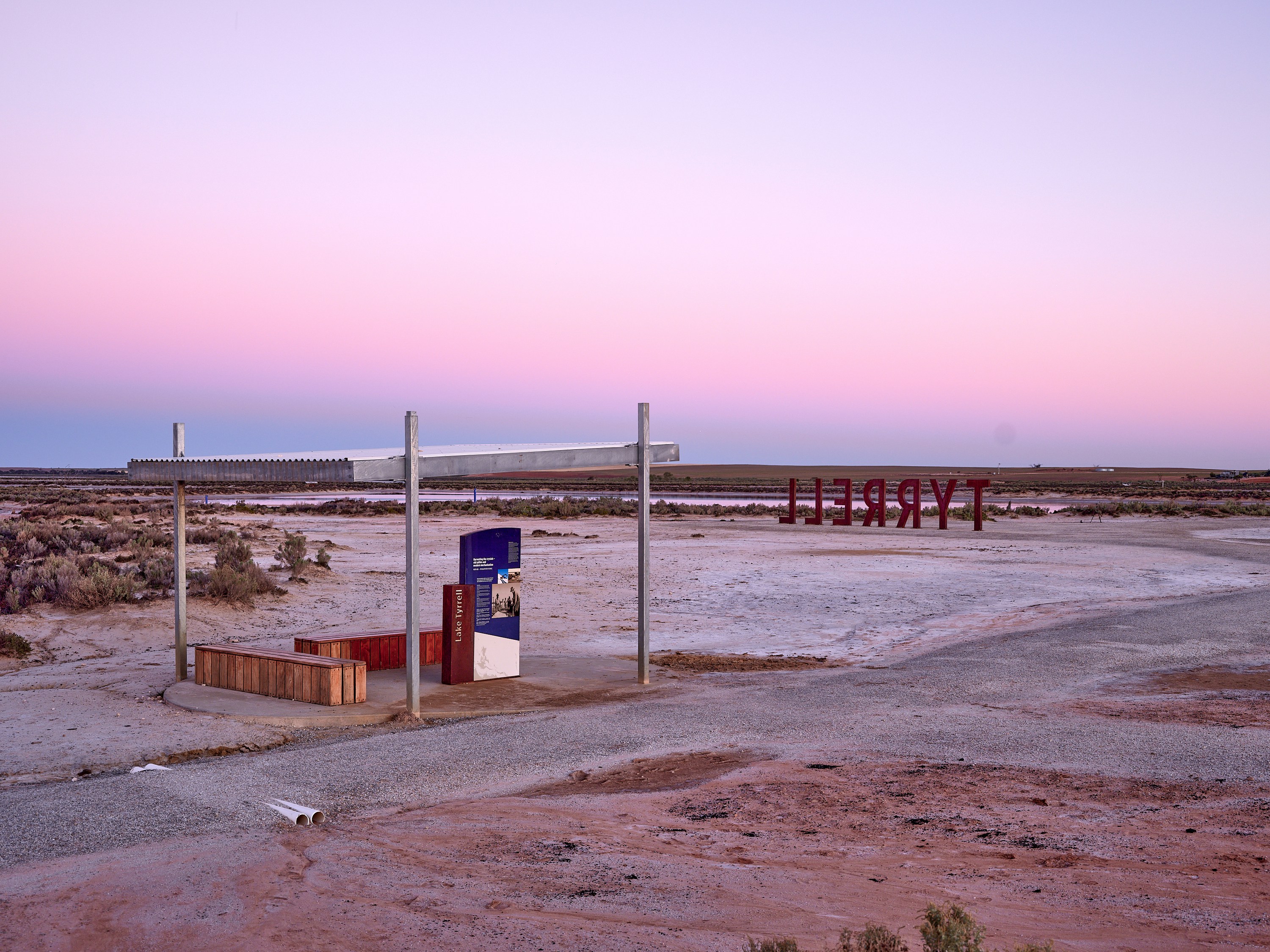 Desert Rest Stop at Dusk — A Quiet Boundary Between Salt Flats and Sky