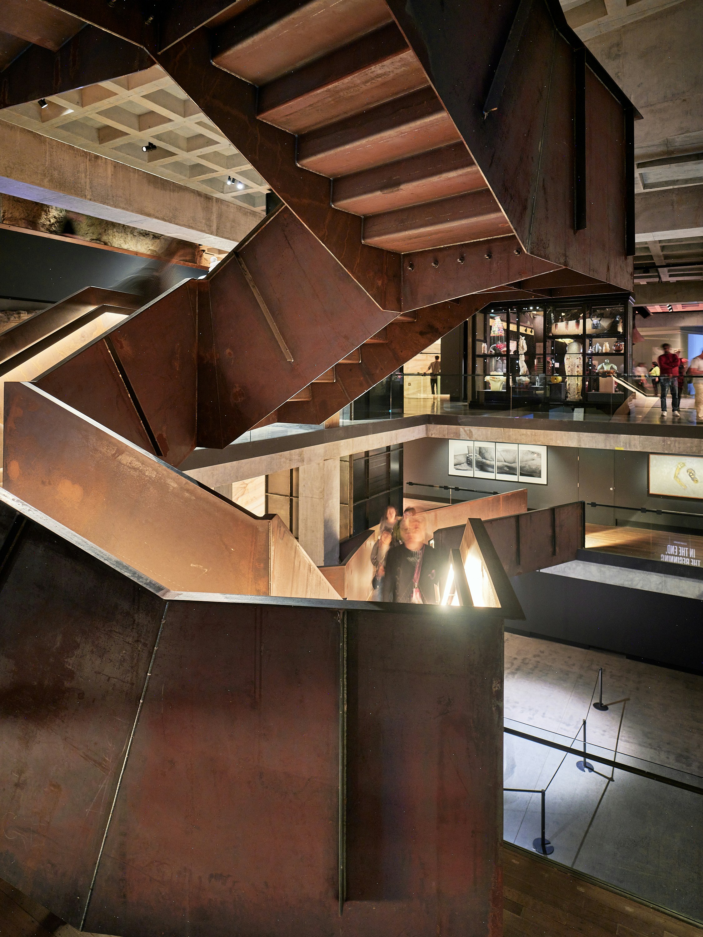 Rusty Steel Spiral: Industrial Geometry Inside a Museum
