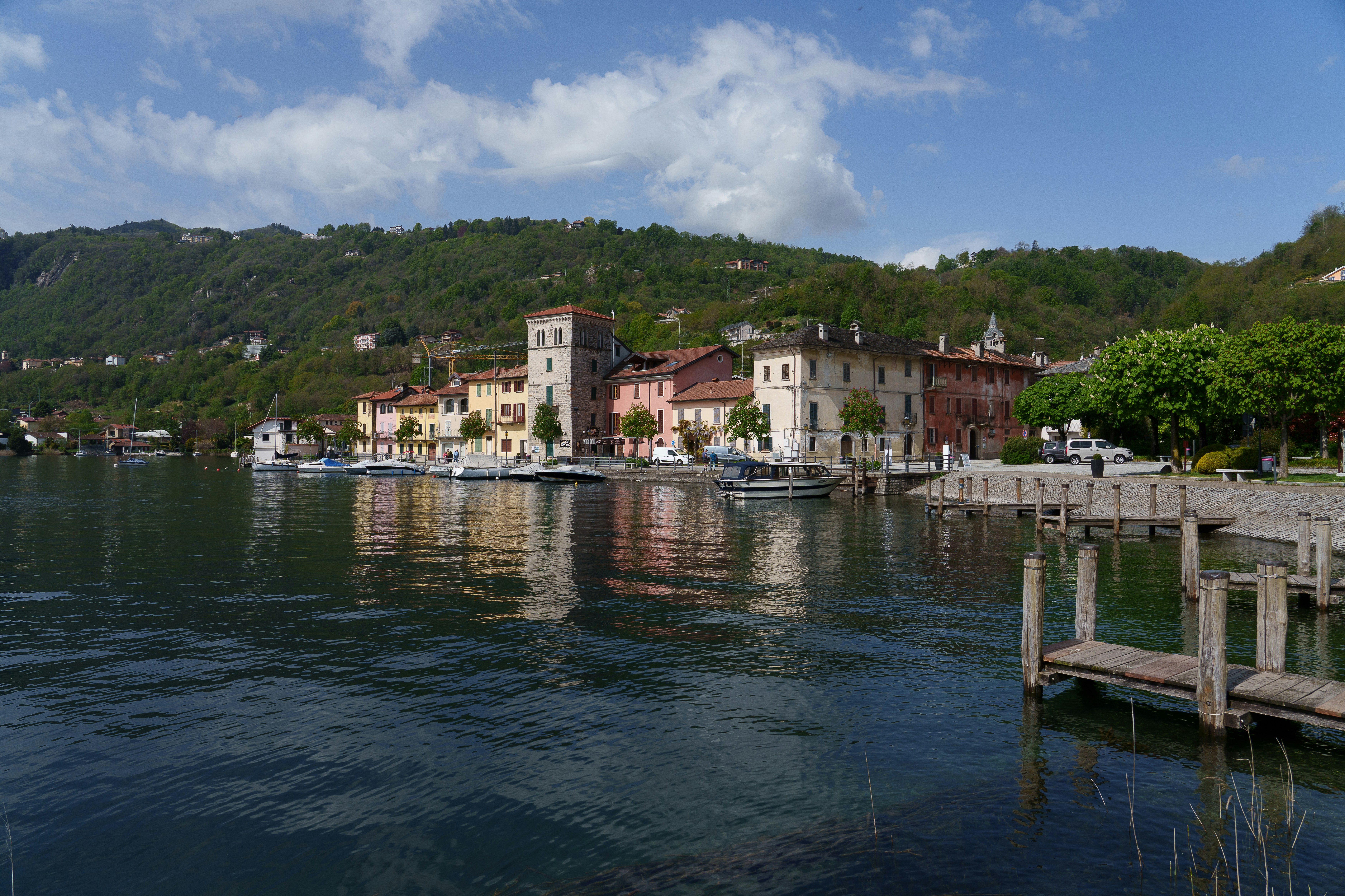 Quaint Lakeside Village Dappled by Afternoon Light