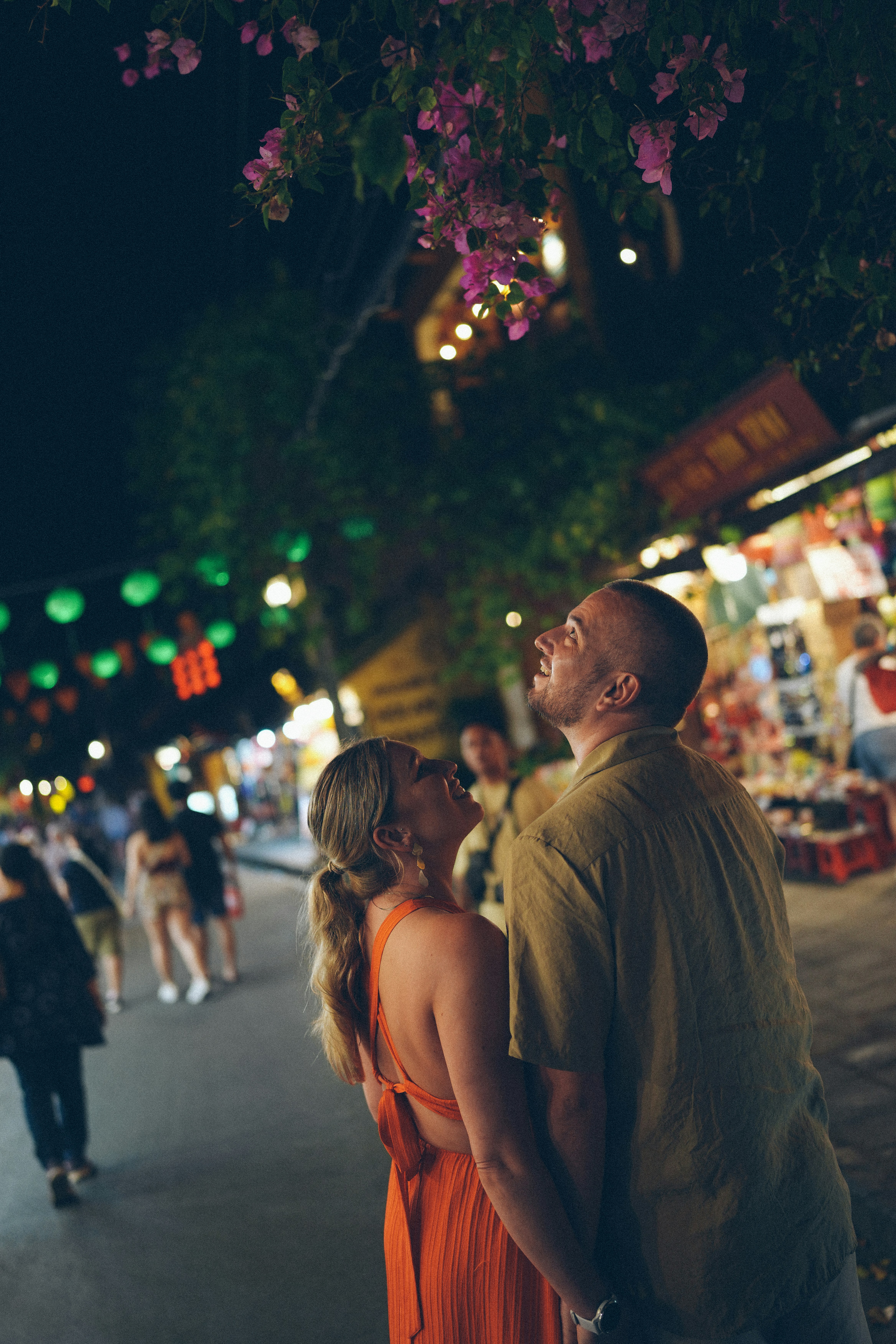 Evening Embrace Under Lanterns