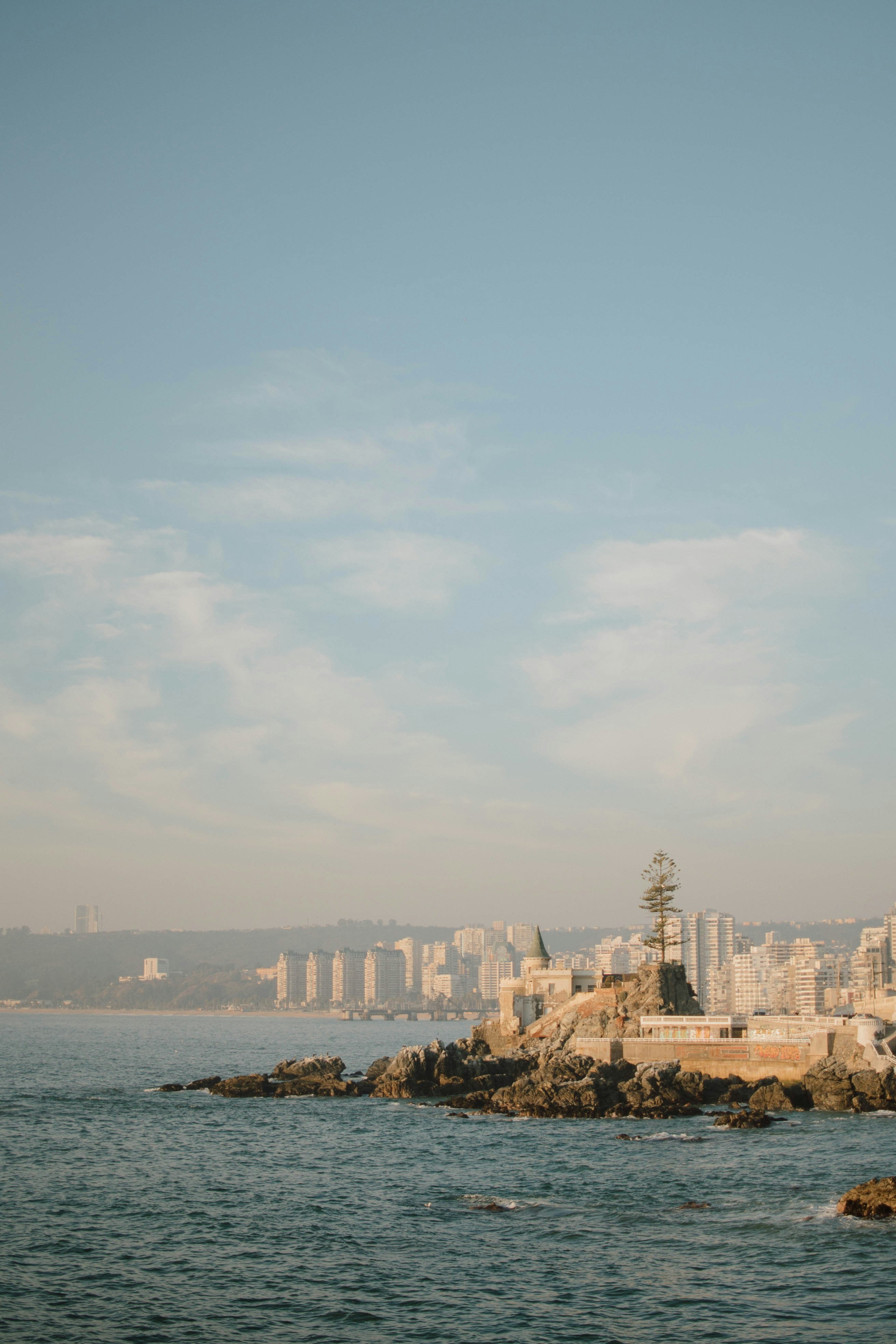 Rocky Promontory with Lone Tree Framing a Distant Cityscape