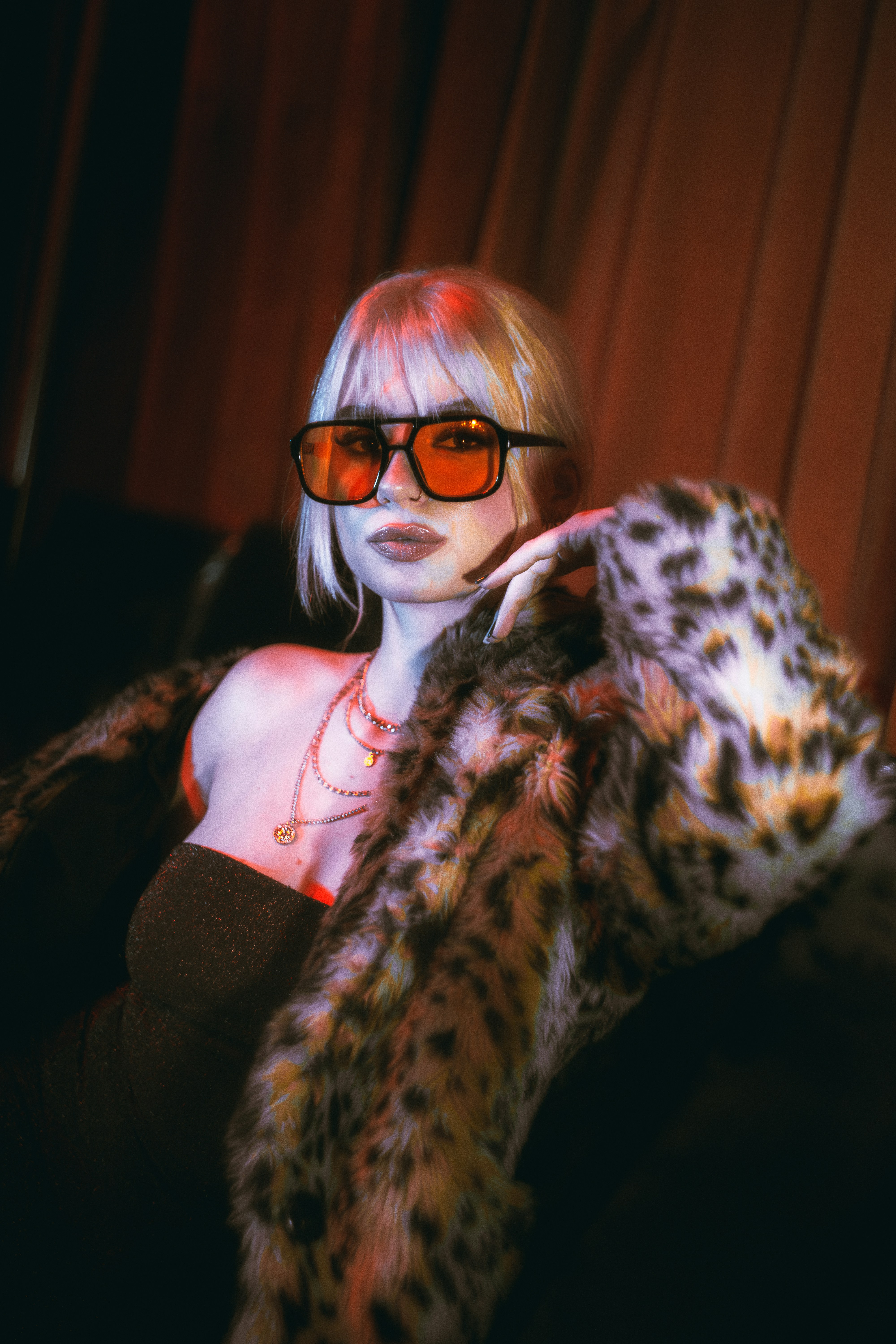 Midnight Glamour: Neon Shadows on Velvet Fur