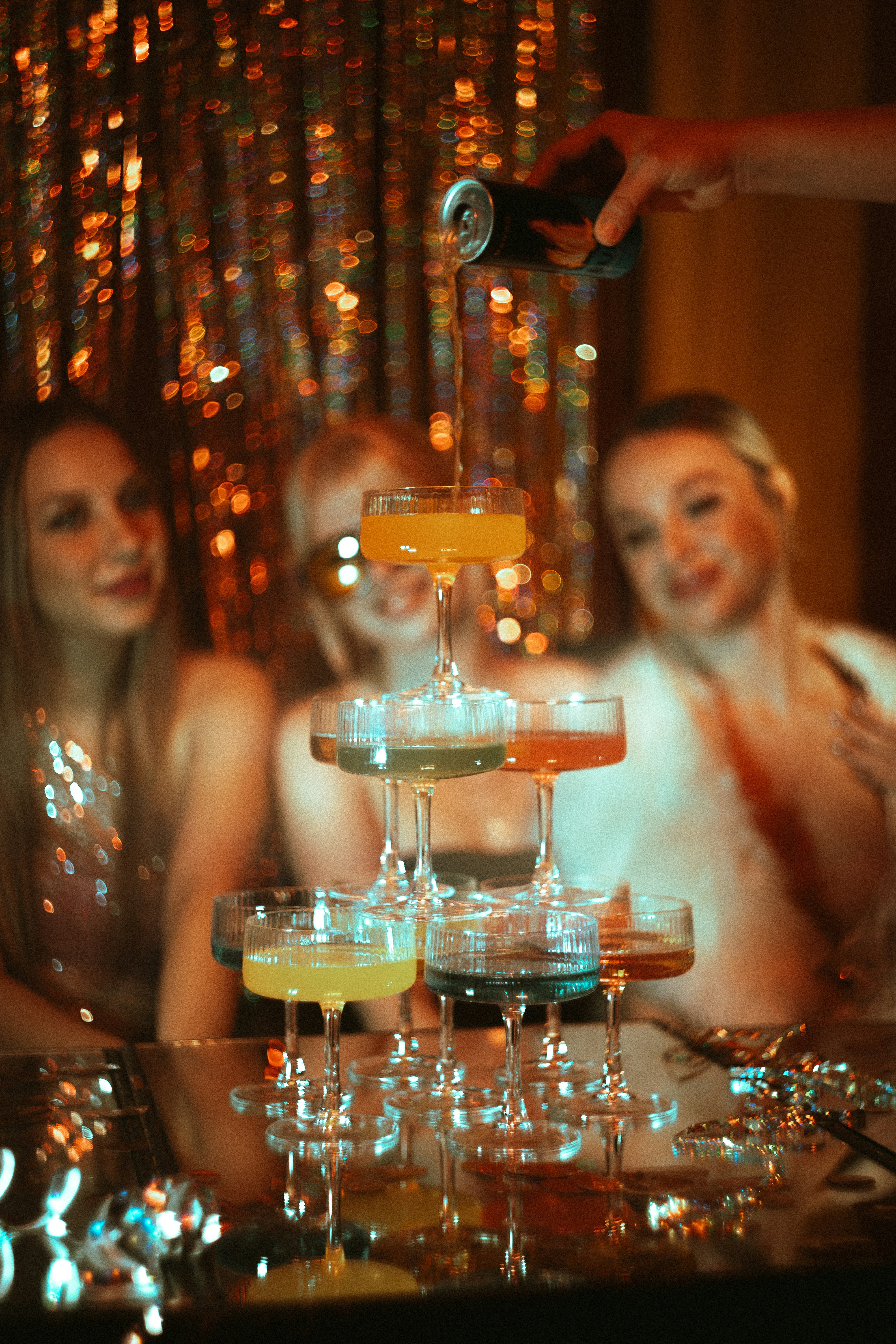 Champagne Cascade: A Tower of Glass and Glimmer