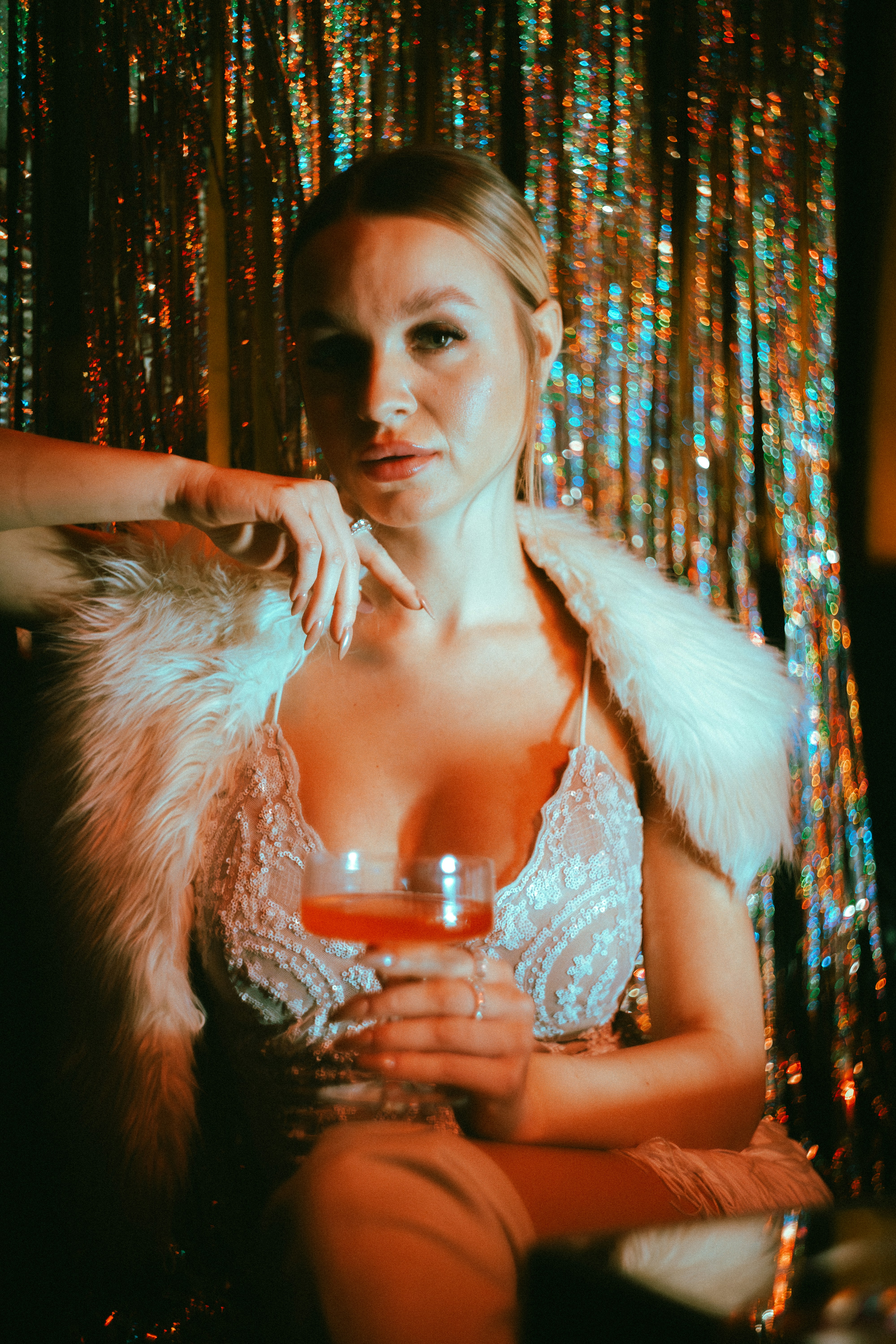 Velvet Glam: A Neon Toast in Glittered Backlight
