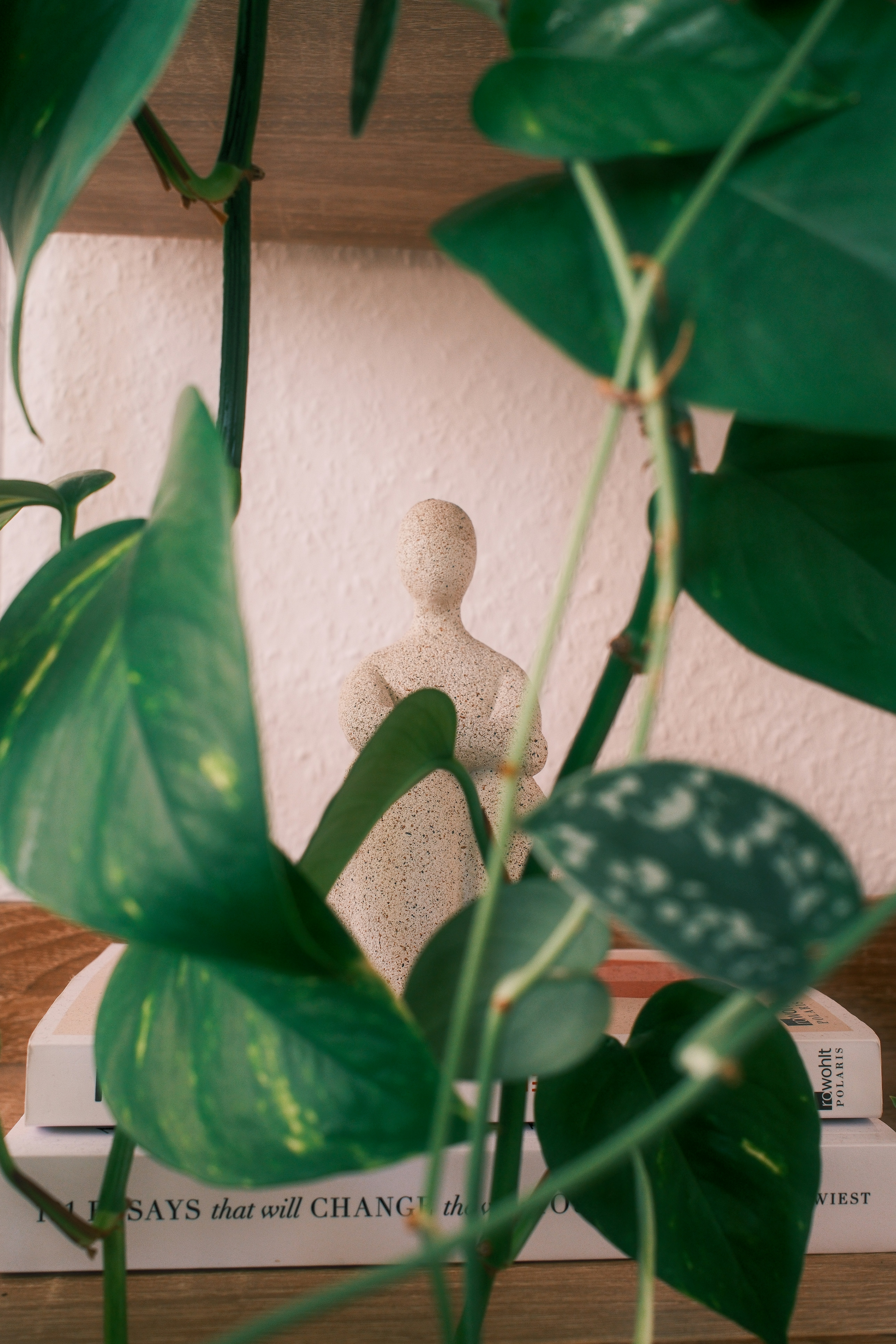 Hidden Figure: Ceramic Silhouette Peeking Through Green Veil