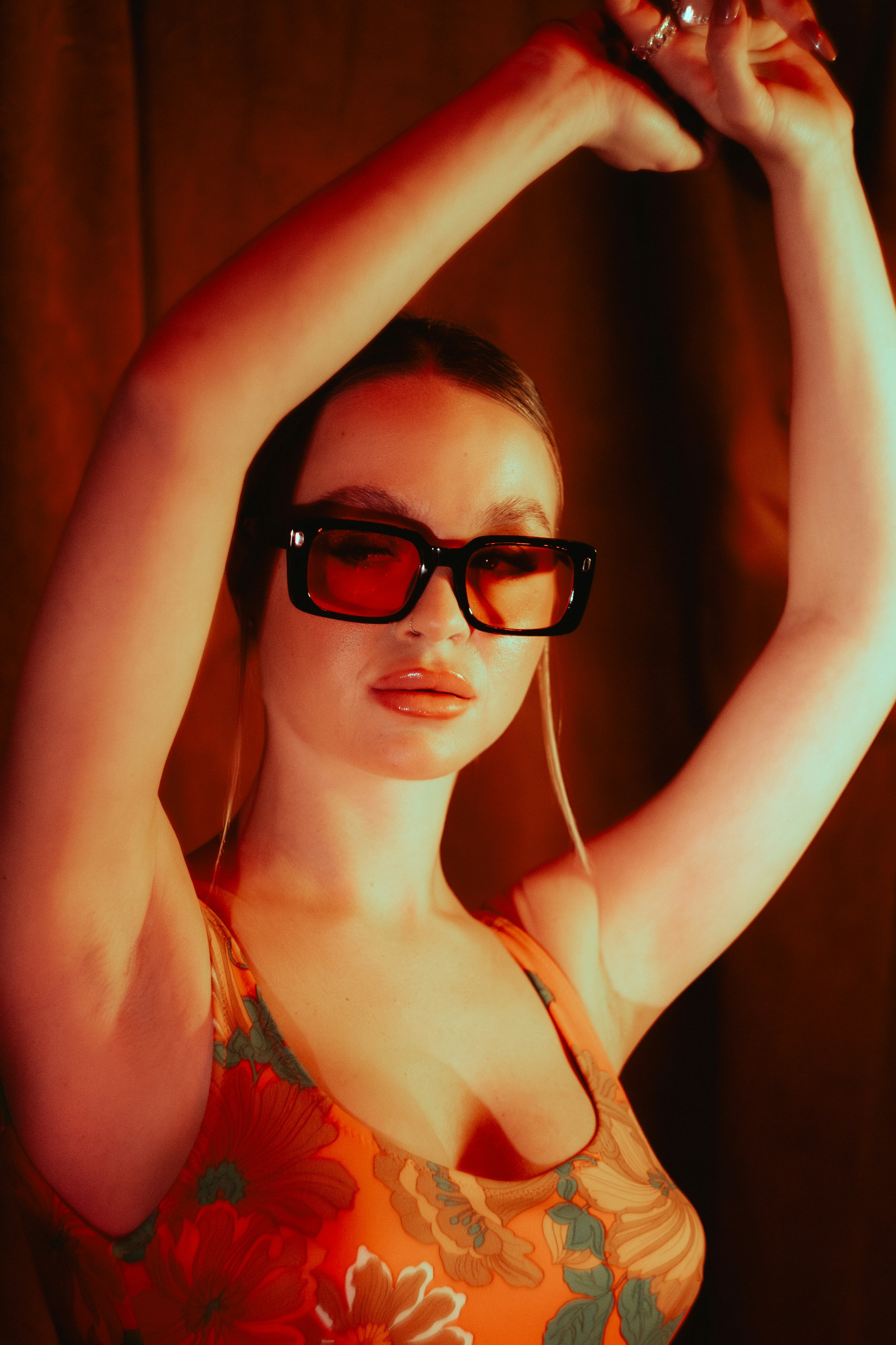 Chromatic Glow: A Glassed Gaze in Warm Haze