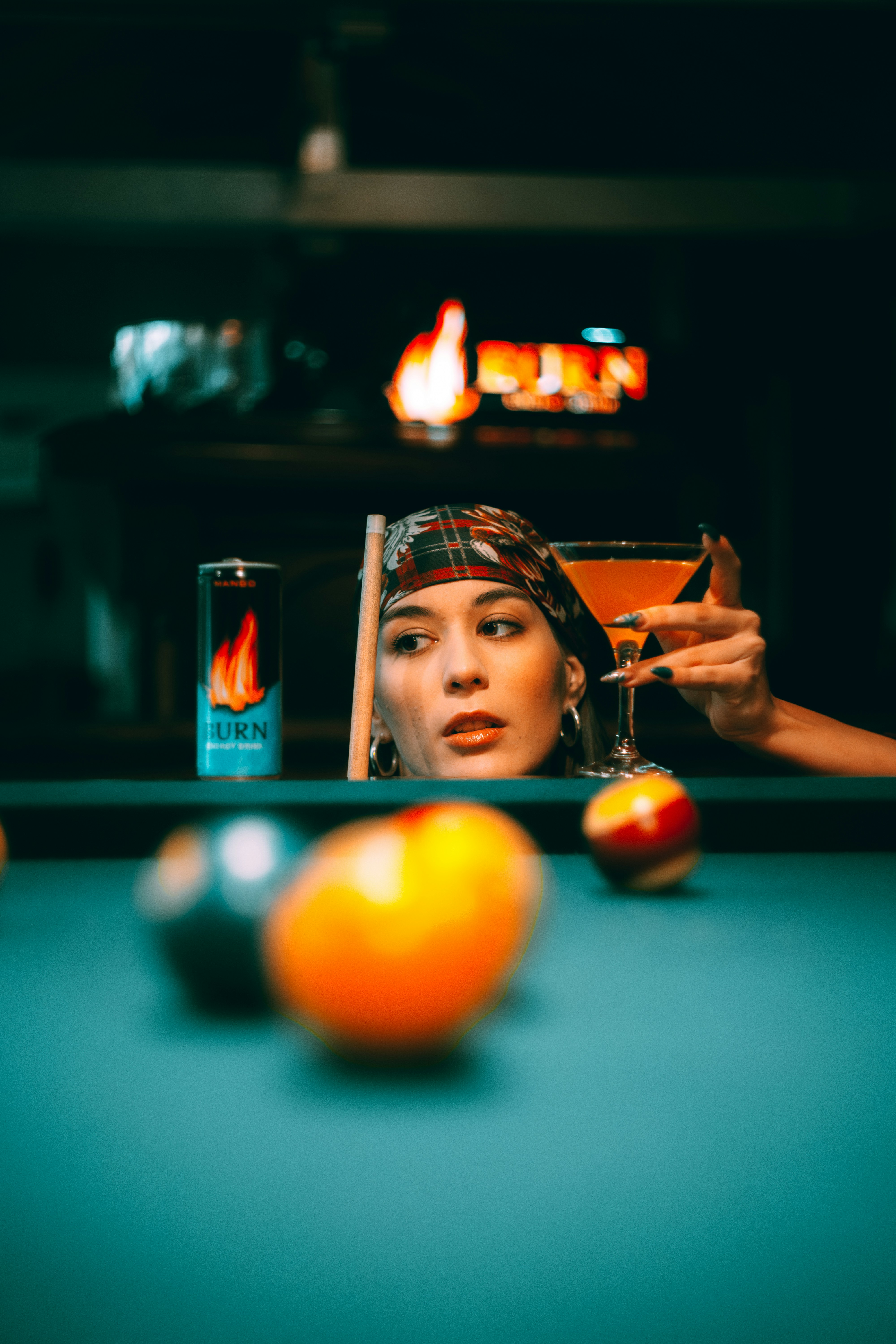 Midnight Mirage at the Bar: A Focused Gaze Across the Glass