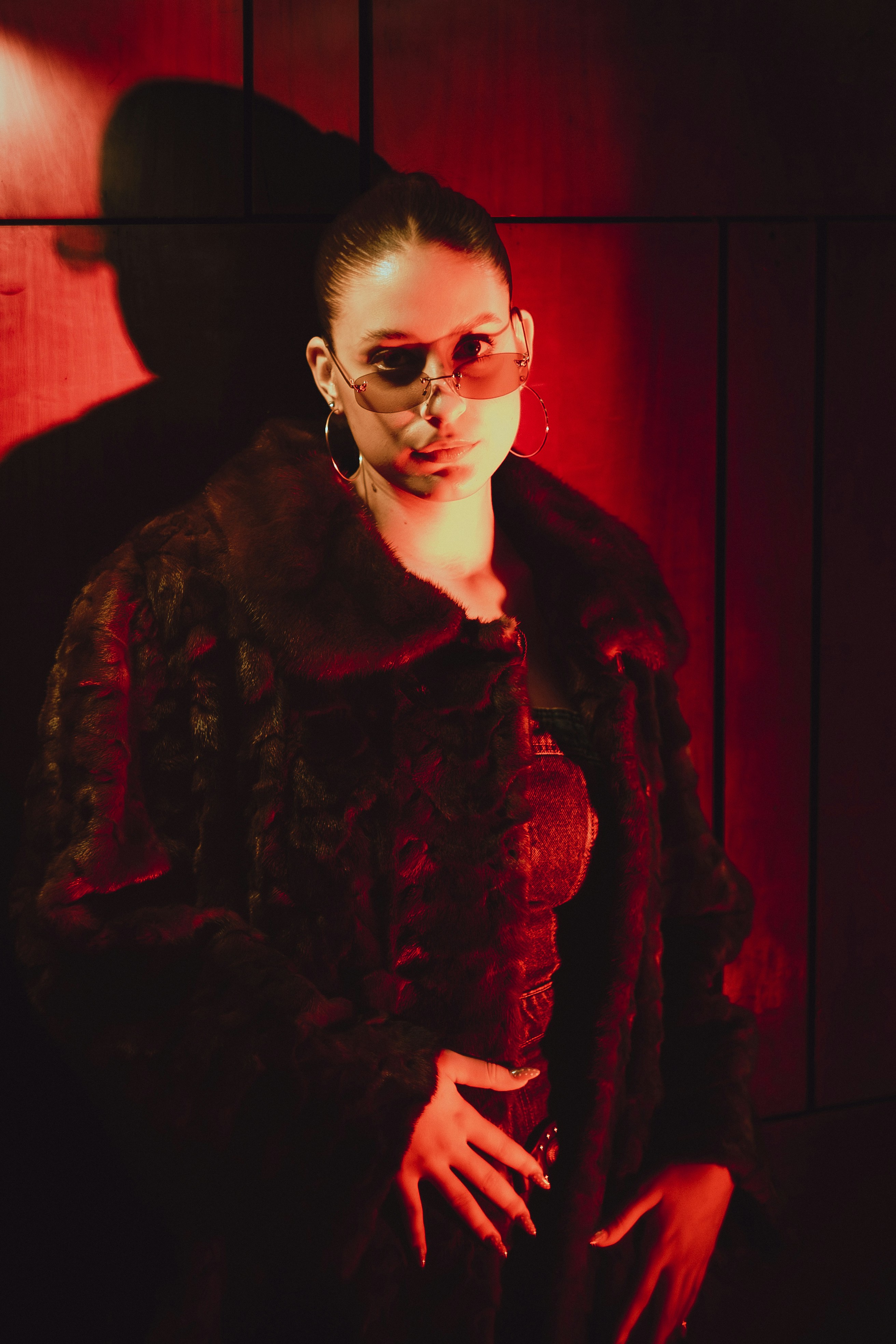 Red-hour Diva: A Bold Portrait in Velvet Shadows