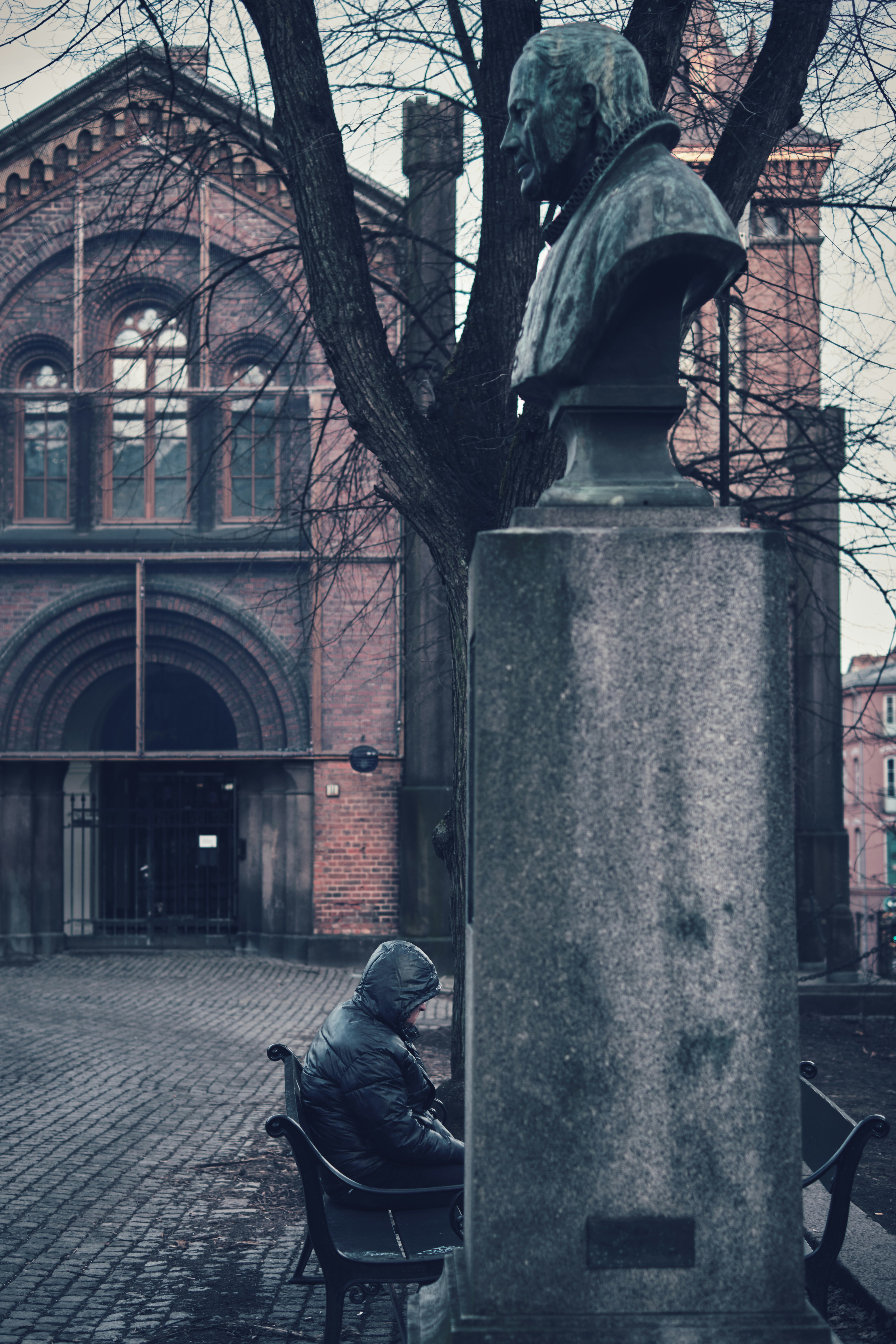 Quiet Reverie: A Portrait of Solitude by the Statue