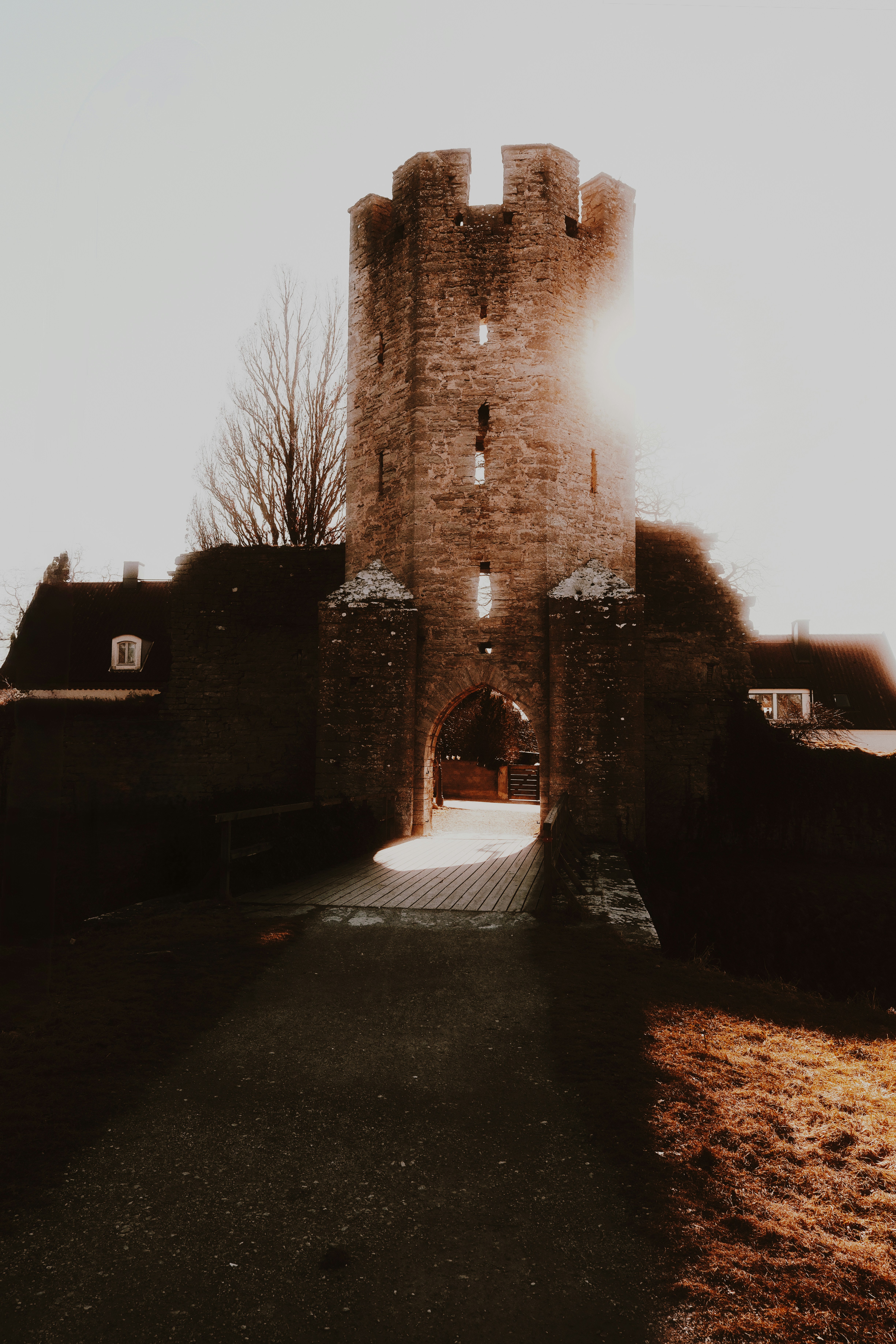 Medieval Gatehouse in Warm, Low Sun