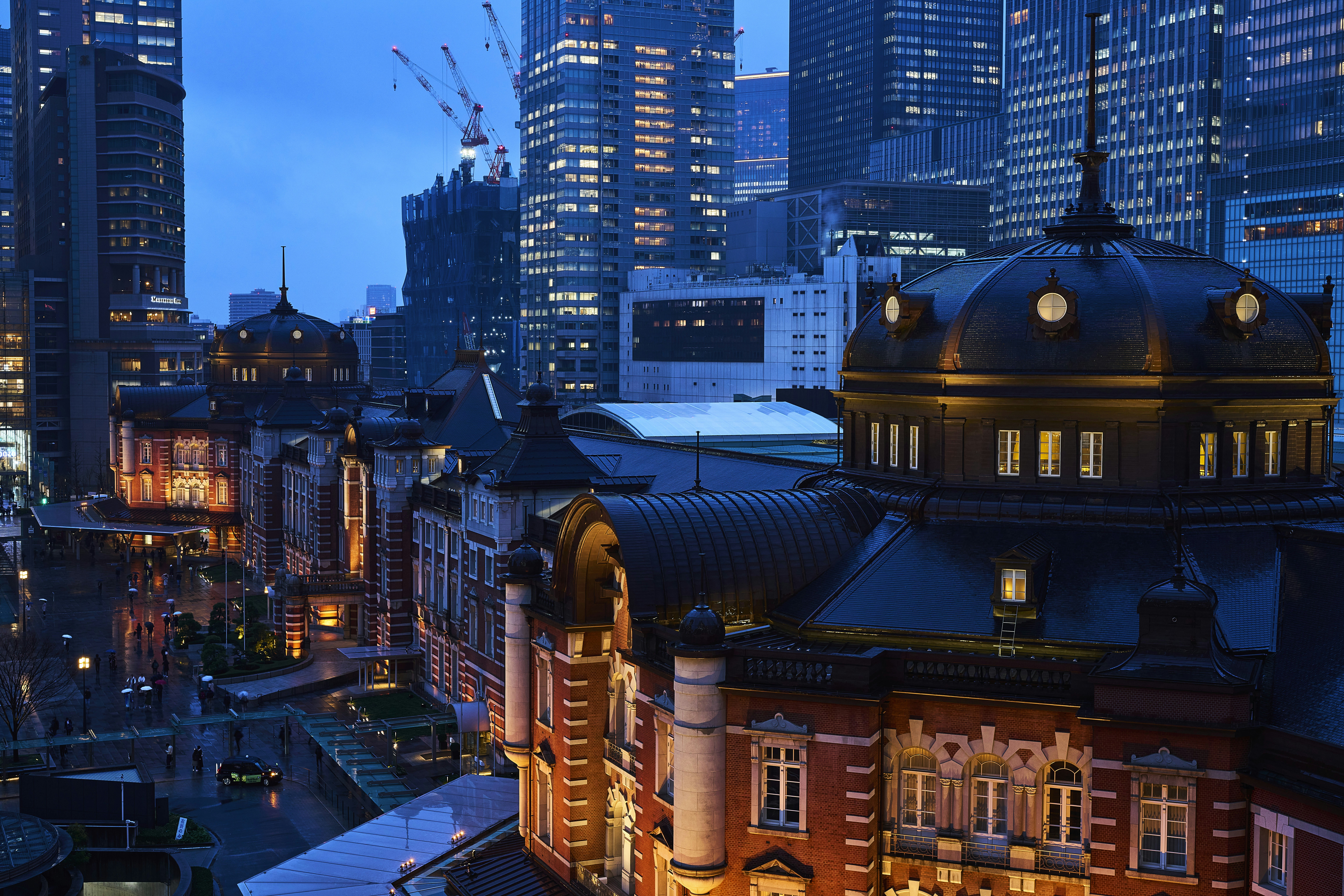 City Hall at Blue Hour Amidst Skyscraper Oasis