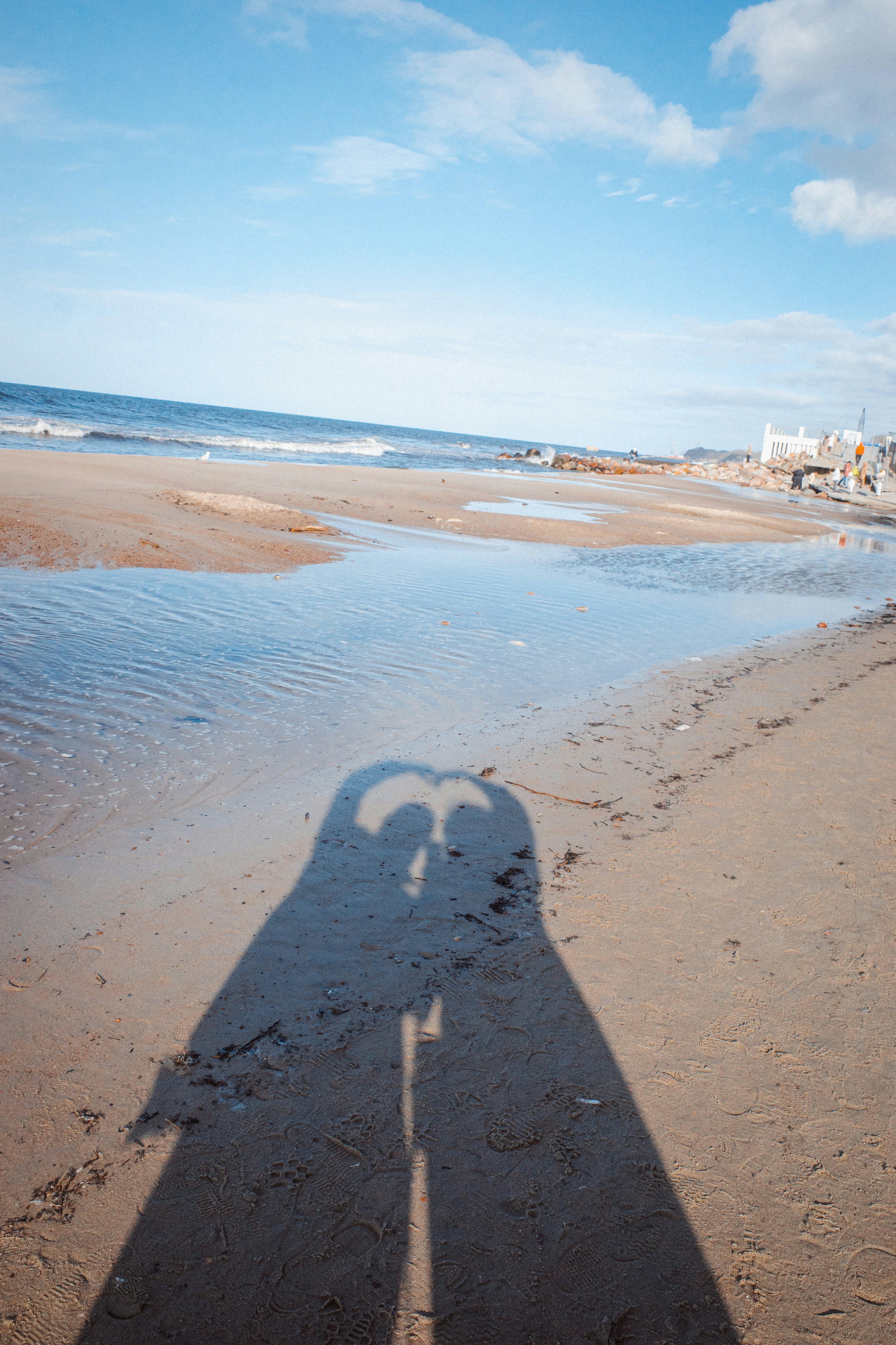 Shadow Couple at the Shore: A Beach Day's Quiet Gesture
