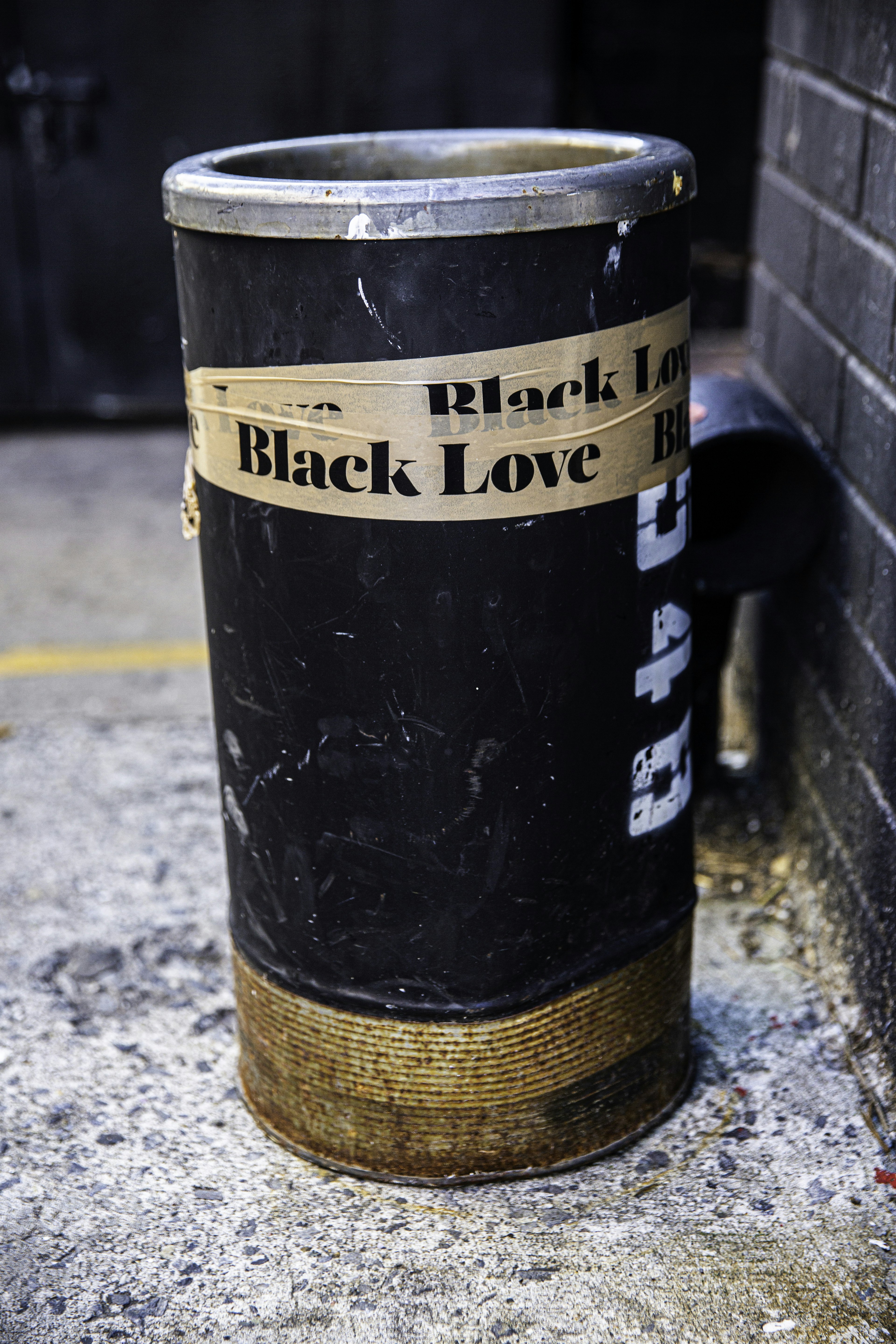 Tape-Wrapped Can: Black Love on a Street-Side Vessel