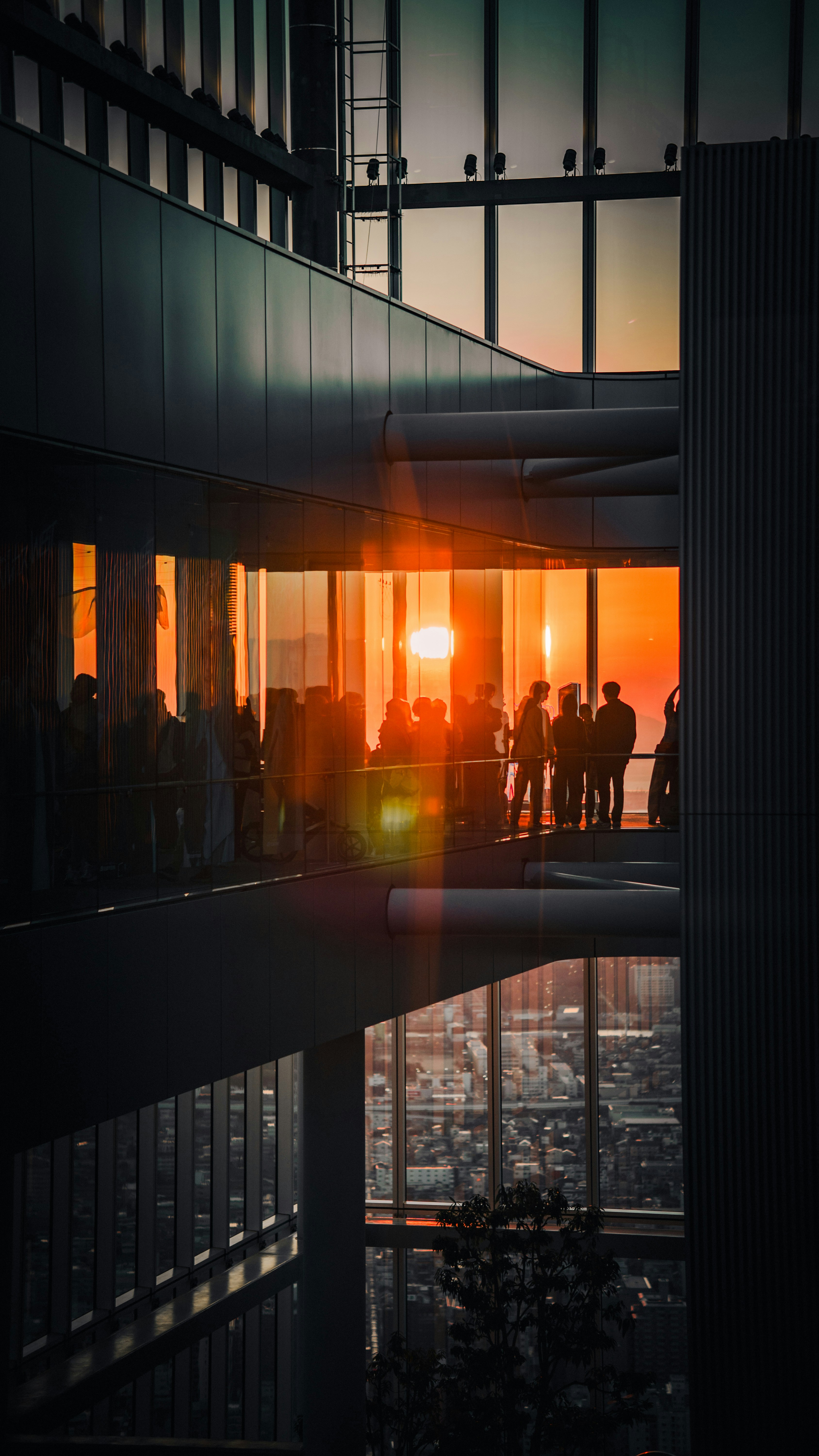 Sunset Convergence on the Glass Walkway
