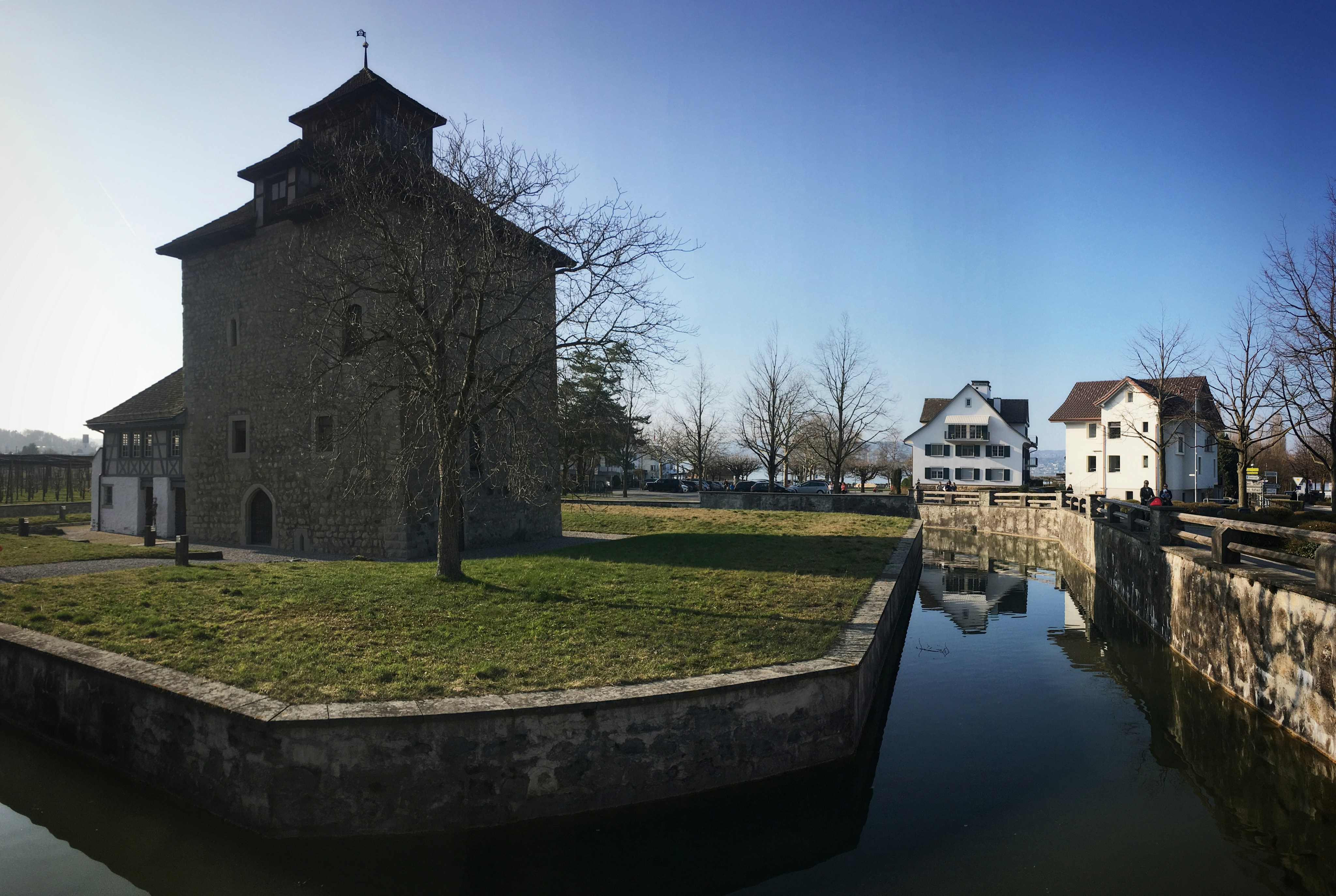 Fortified Tower and Canal Courtyard Beyond the Bridge