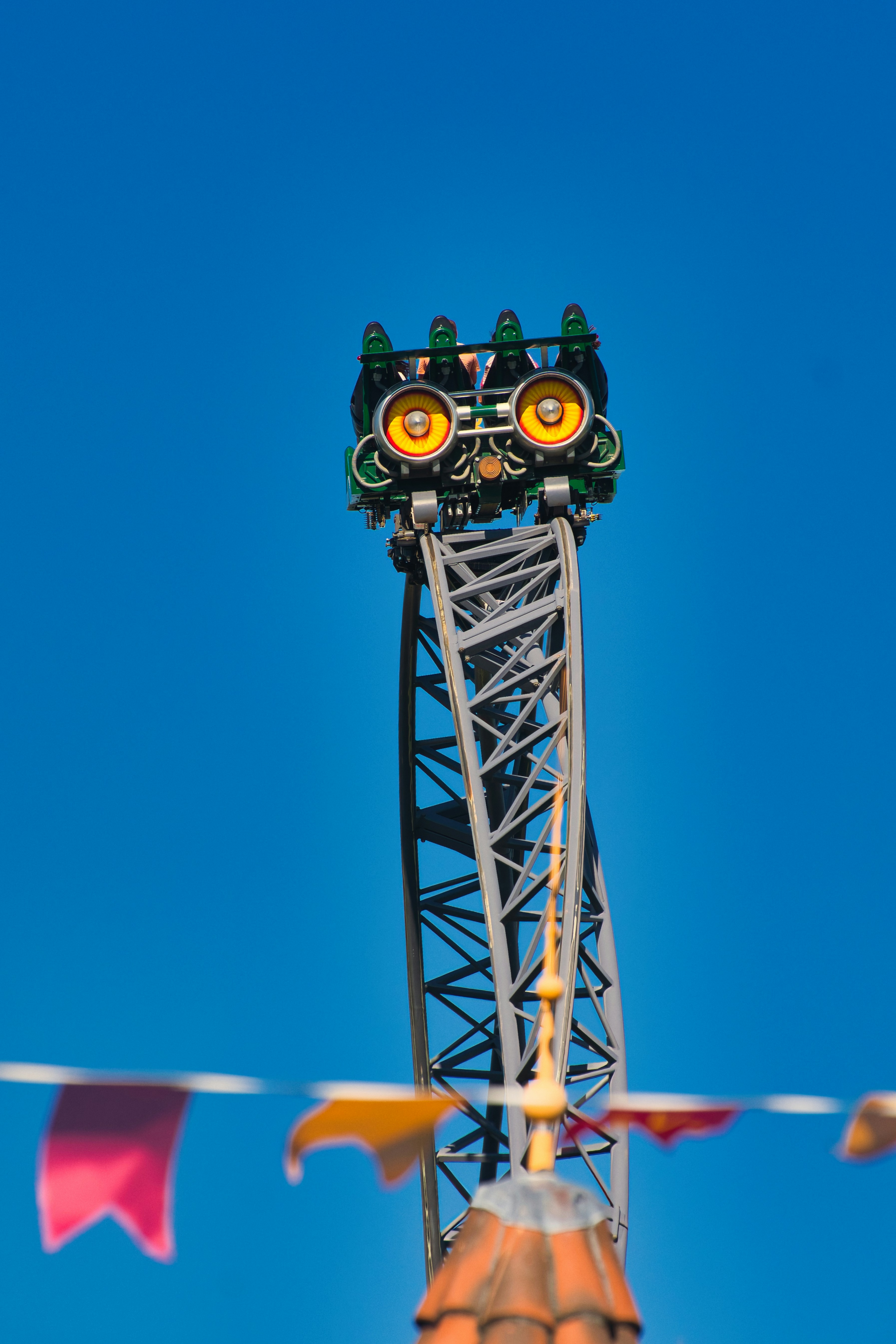 Giant Spotlight Tower Reaching Toward a Clear Sky