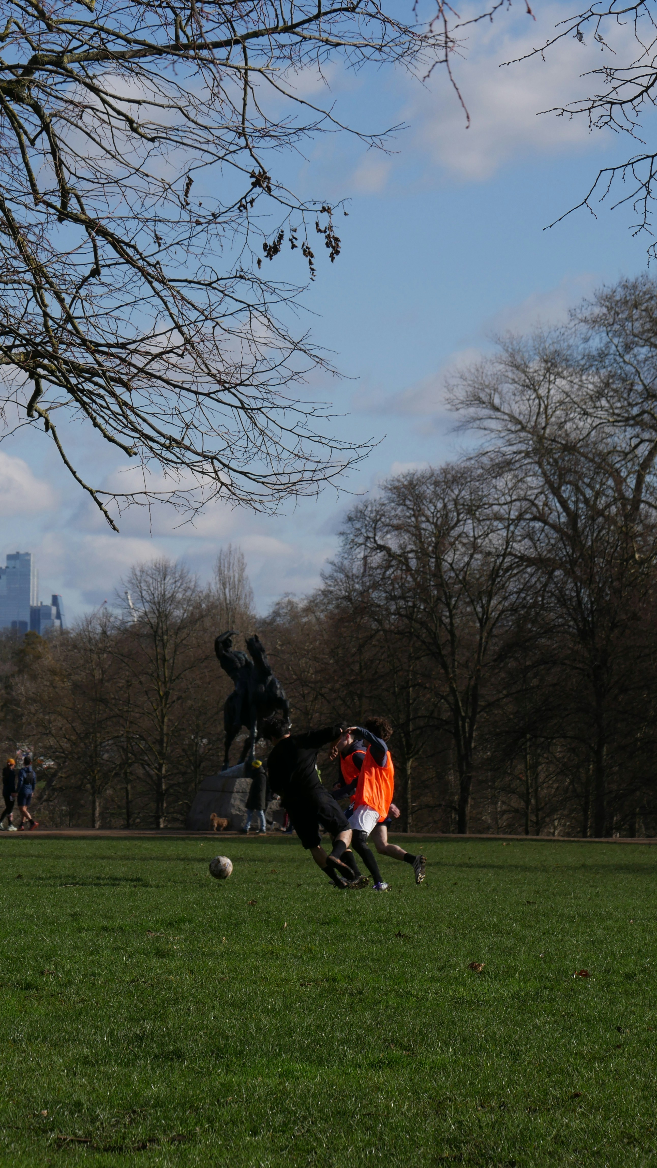 Kinetic Moment on the Park Field: Two Players Chase a Ball at Dusk