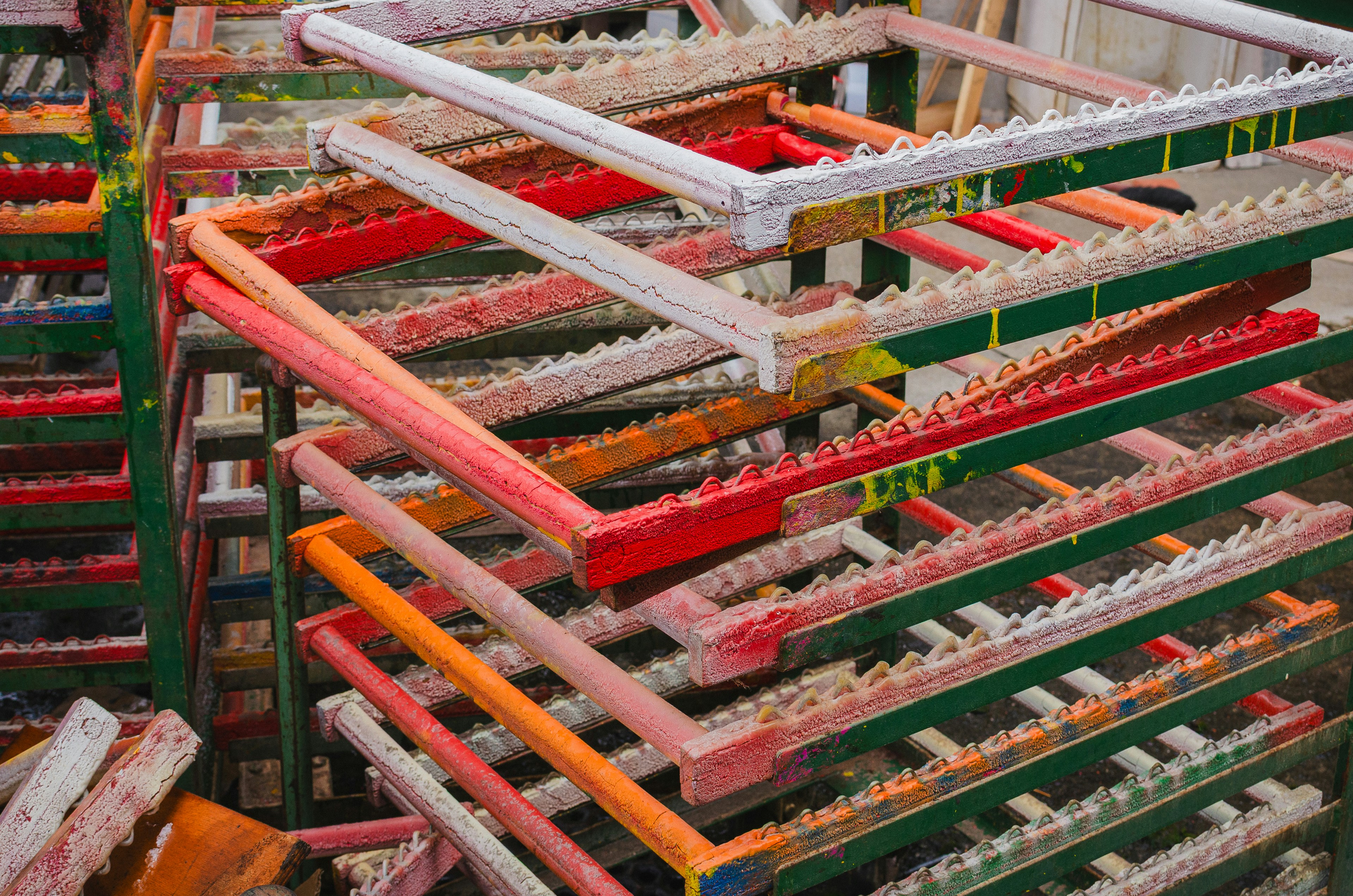 Colorful Wooden Racks in Rustic Bloom