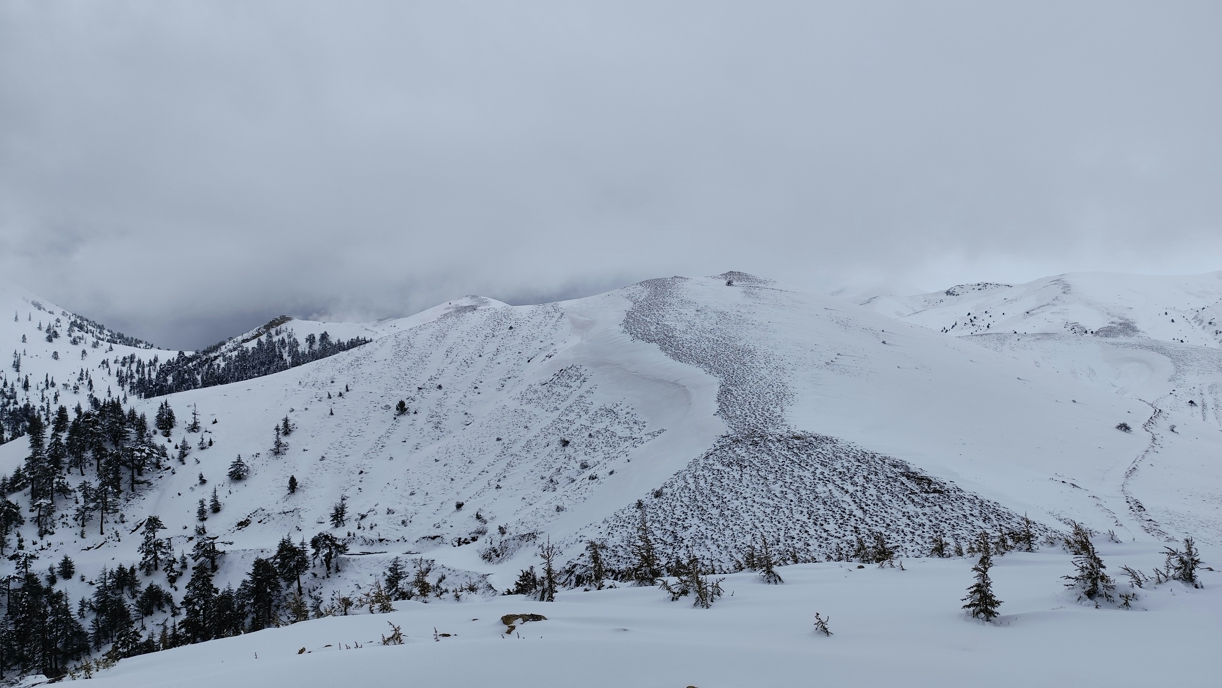 Snowbound Ridge: A Quiet Corridor Through Misty Peaks