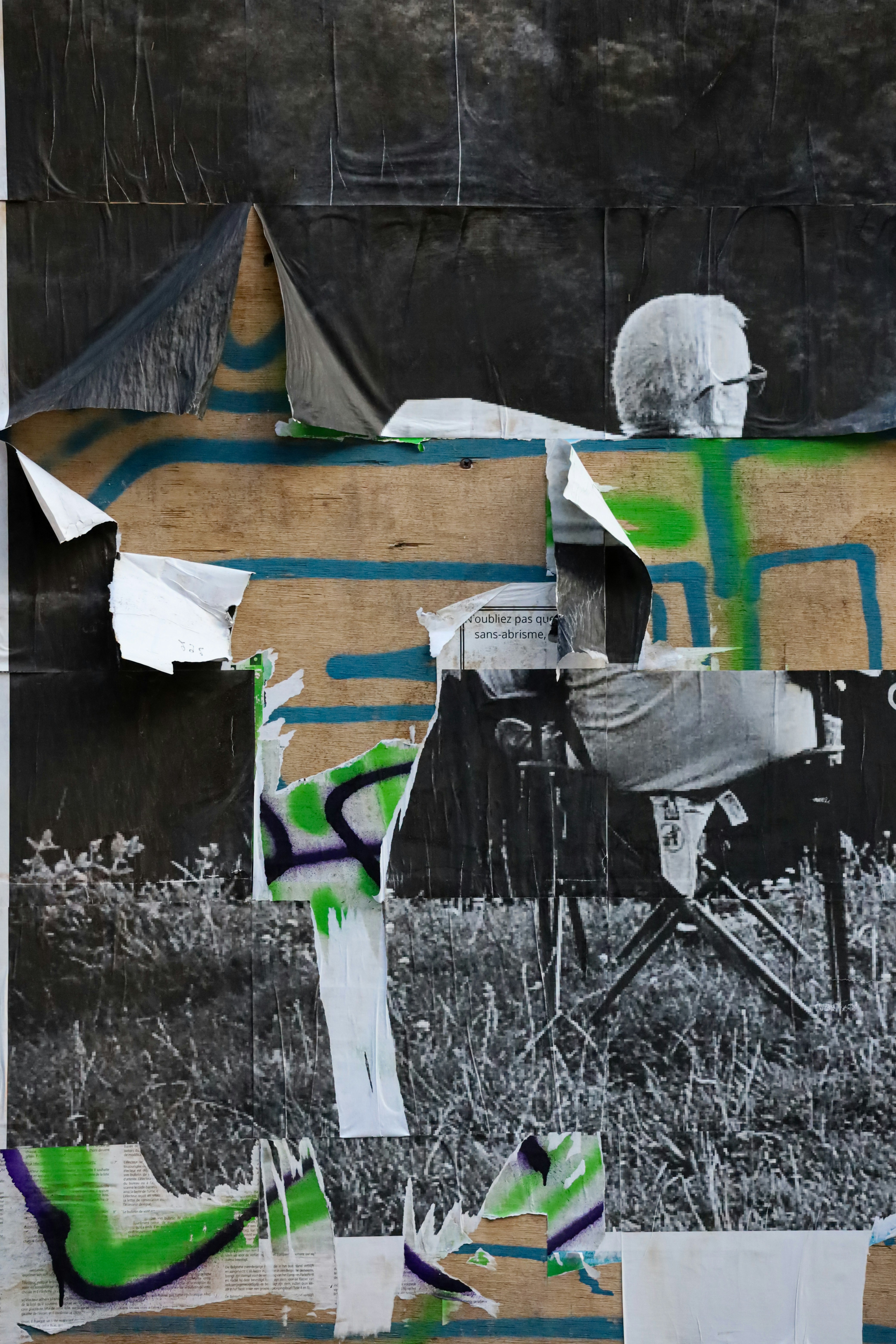 Fragmented Wall: Graffiti Layers and Monochrome Figure