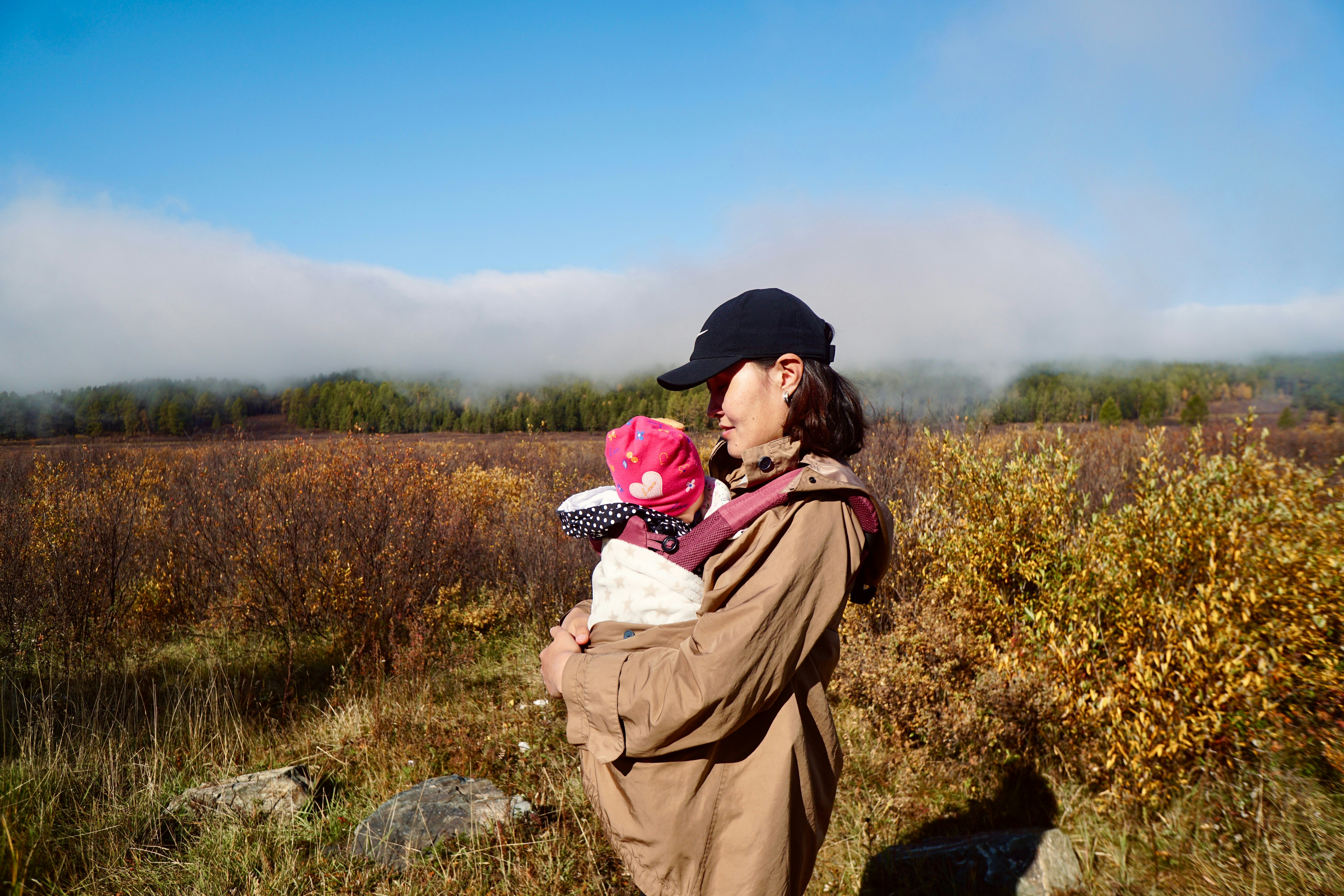 Mother and Child in Autumn Field